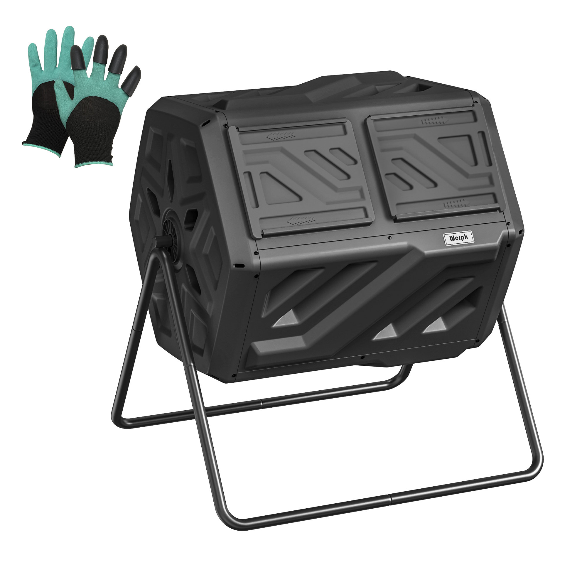 Werph 43 Gallon Dual Chamber Compost Tumbler Bin - Outdoor Rolling ...