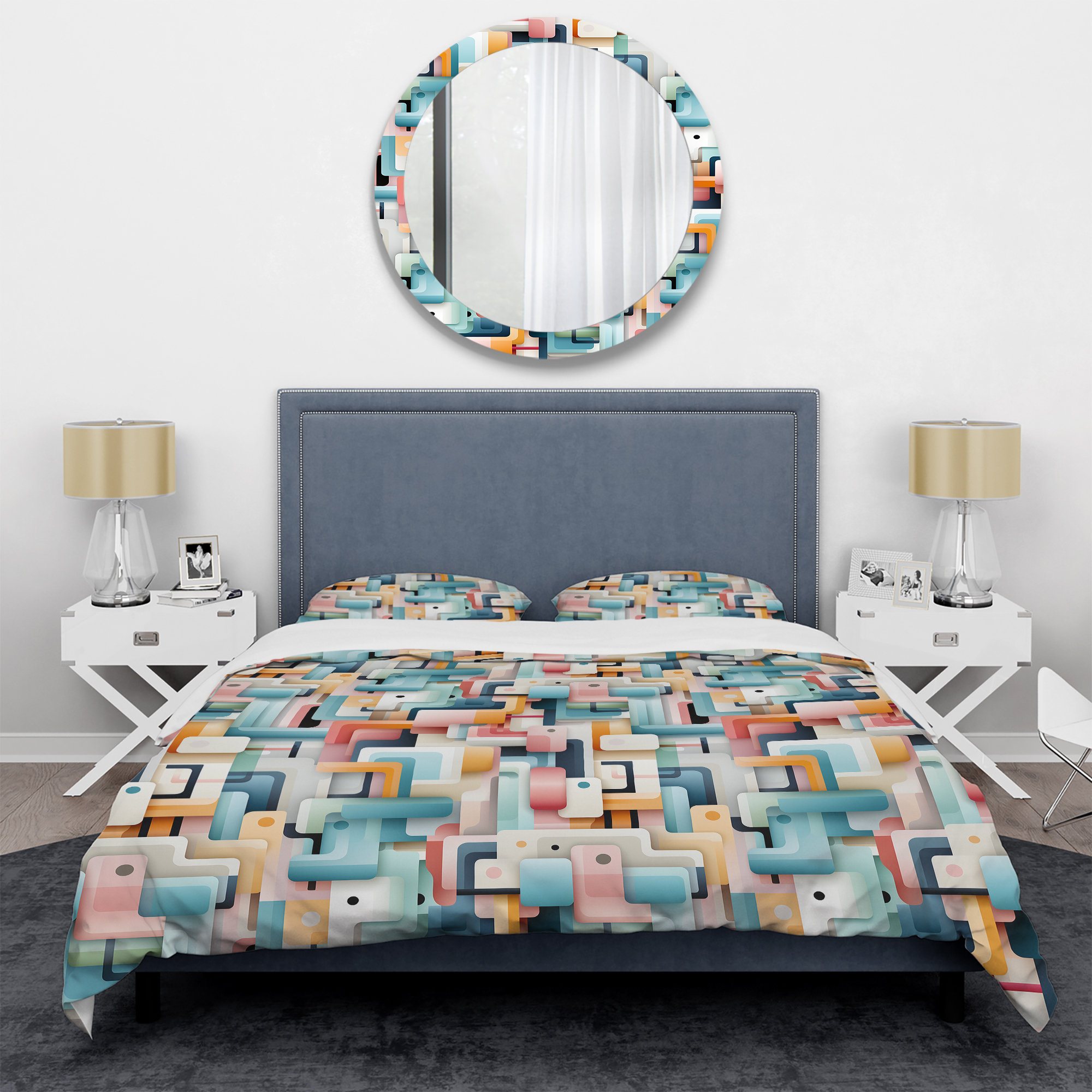 Design Art Geometric Green And Pink Gridlock I - Geometric Duvet Cover ...