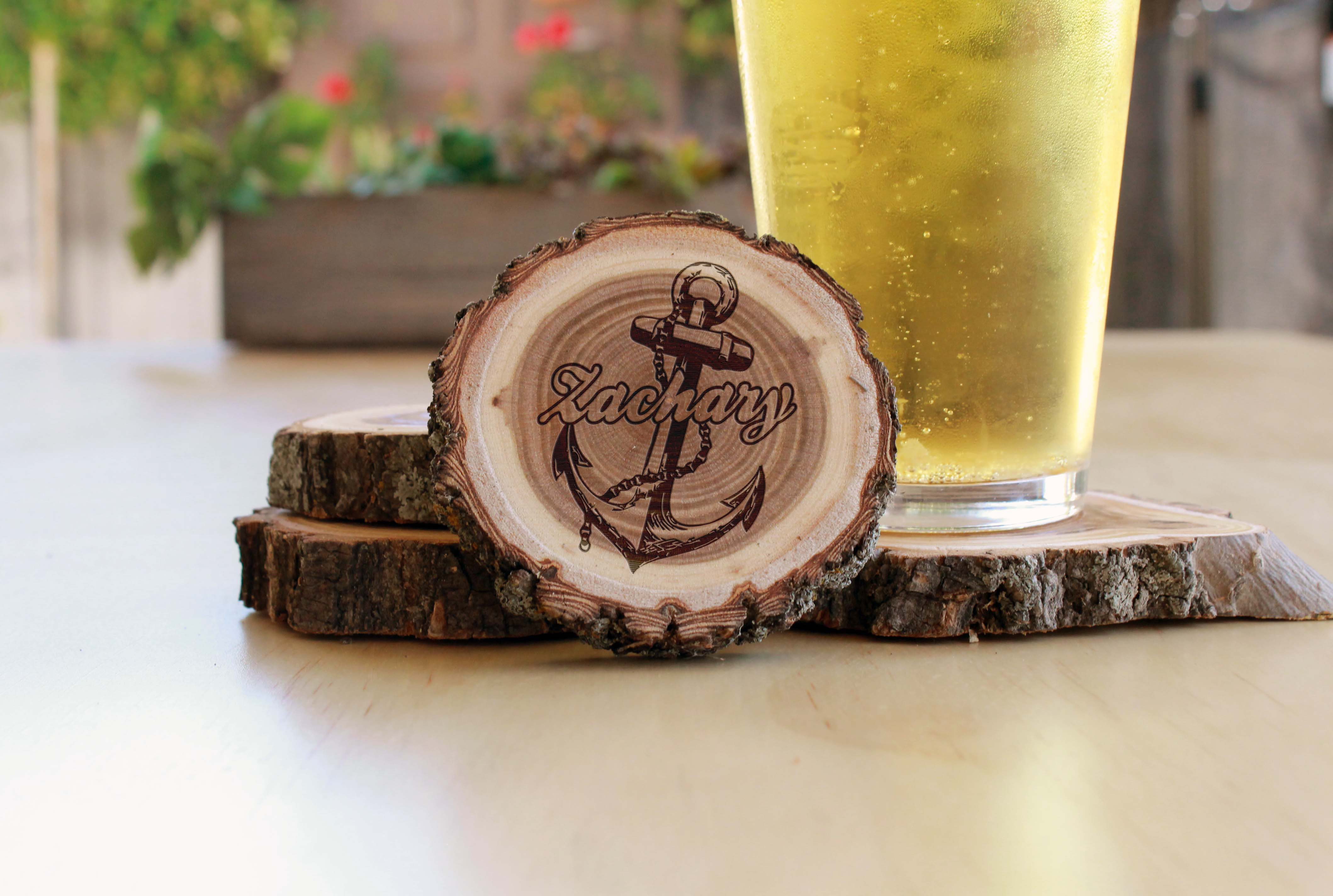 Etchey Round Wood Log 4 Piece Coaster Set | Wayfair