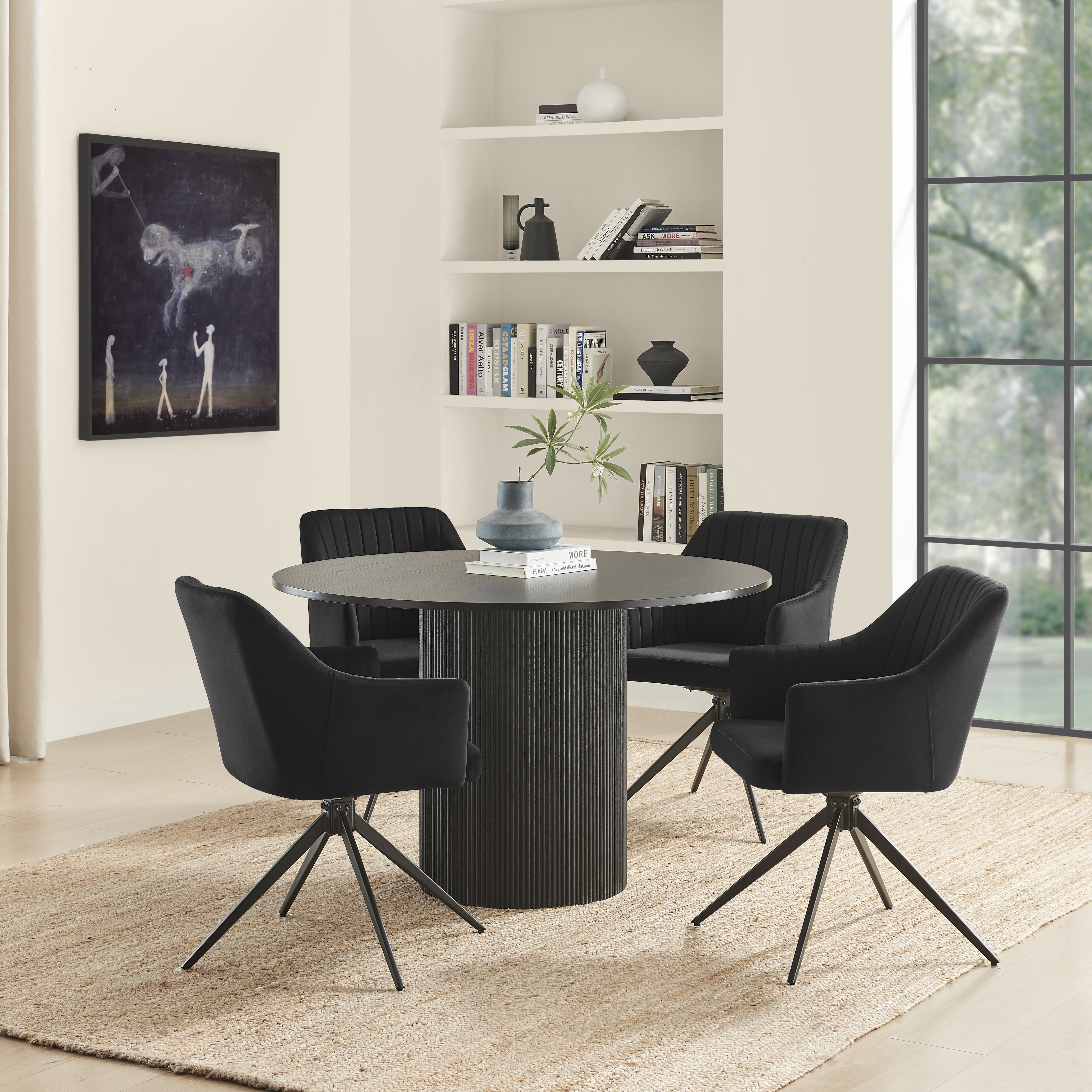 Corrigan Studio Axelrod Pillar Black Round Table With 4 Calley Luxury ...