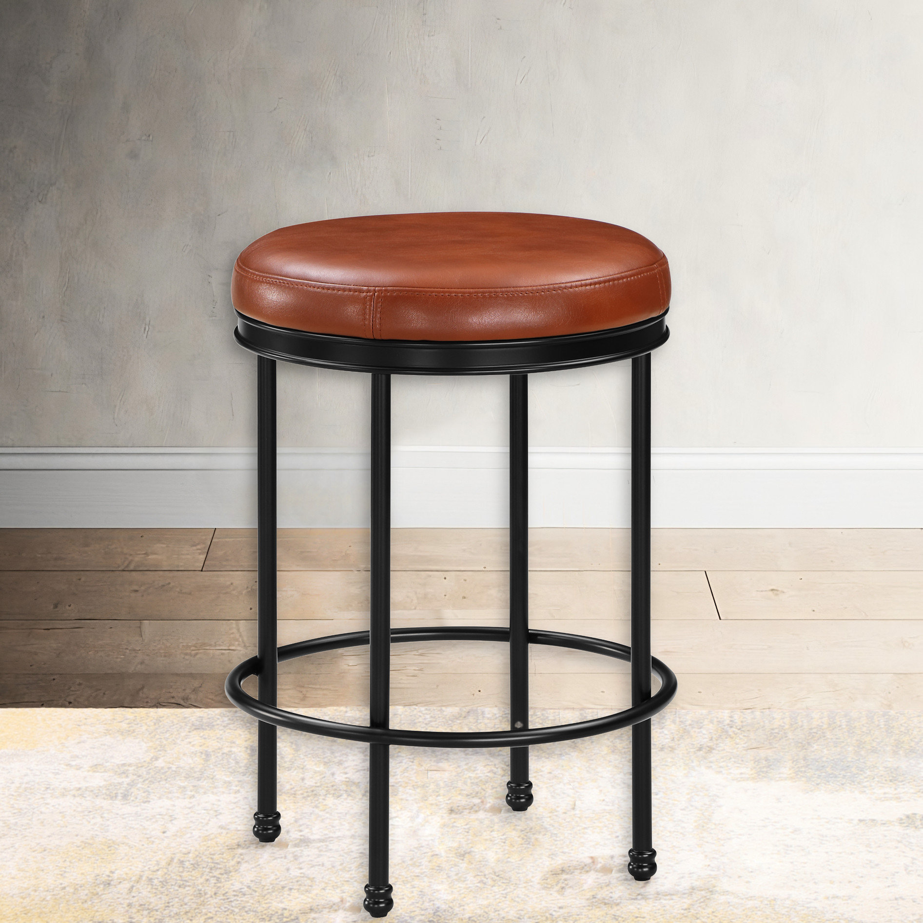 Ebern Designs Comfortable Faux Leather Counter Stool - Black Powder ...