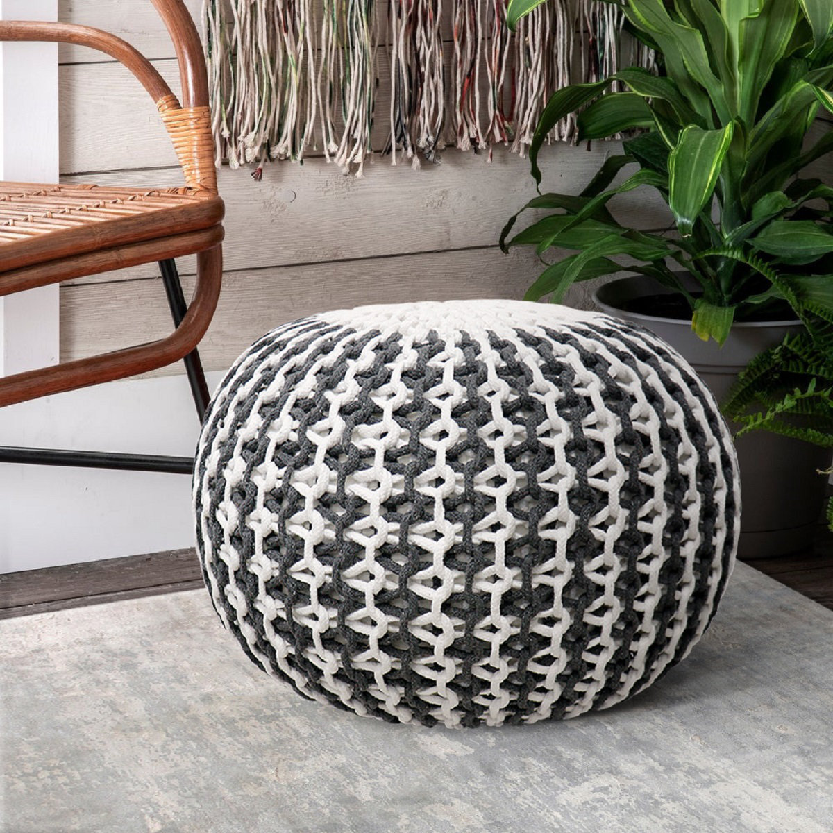 Pasargad 20'' Wide Round Striped Pouf Ottoman | Wayfair