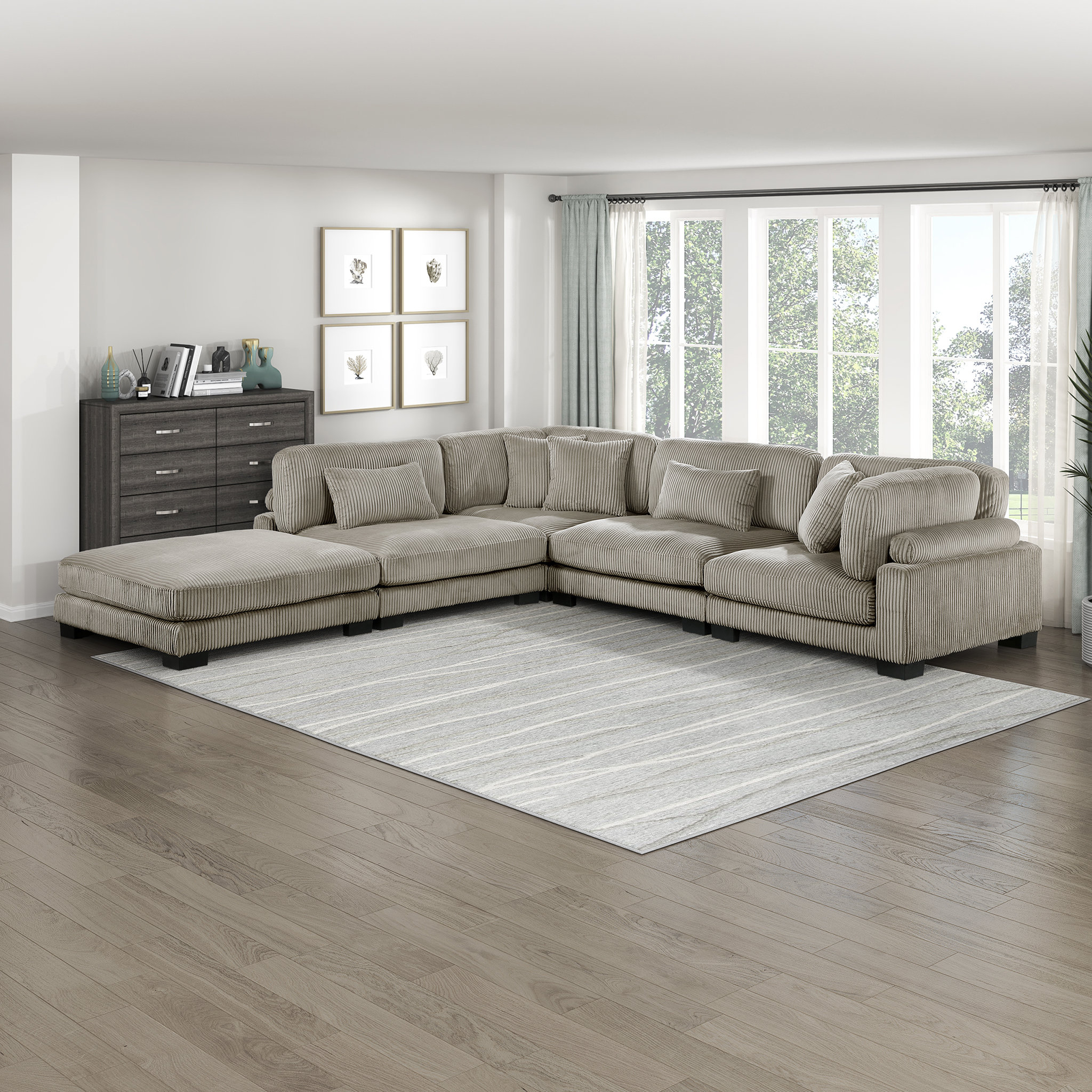 Latitude Run® Brinsley 135”W Modern Track Arm Modular Sectional Sofa ...