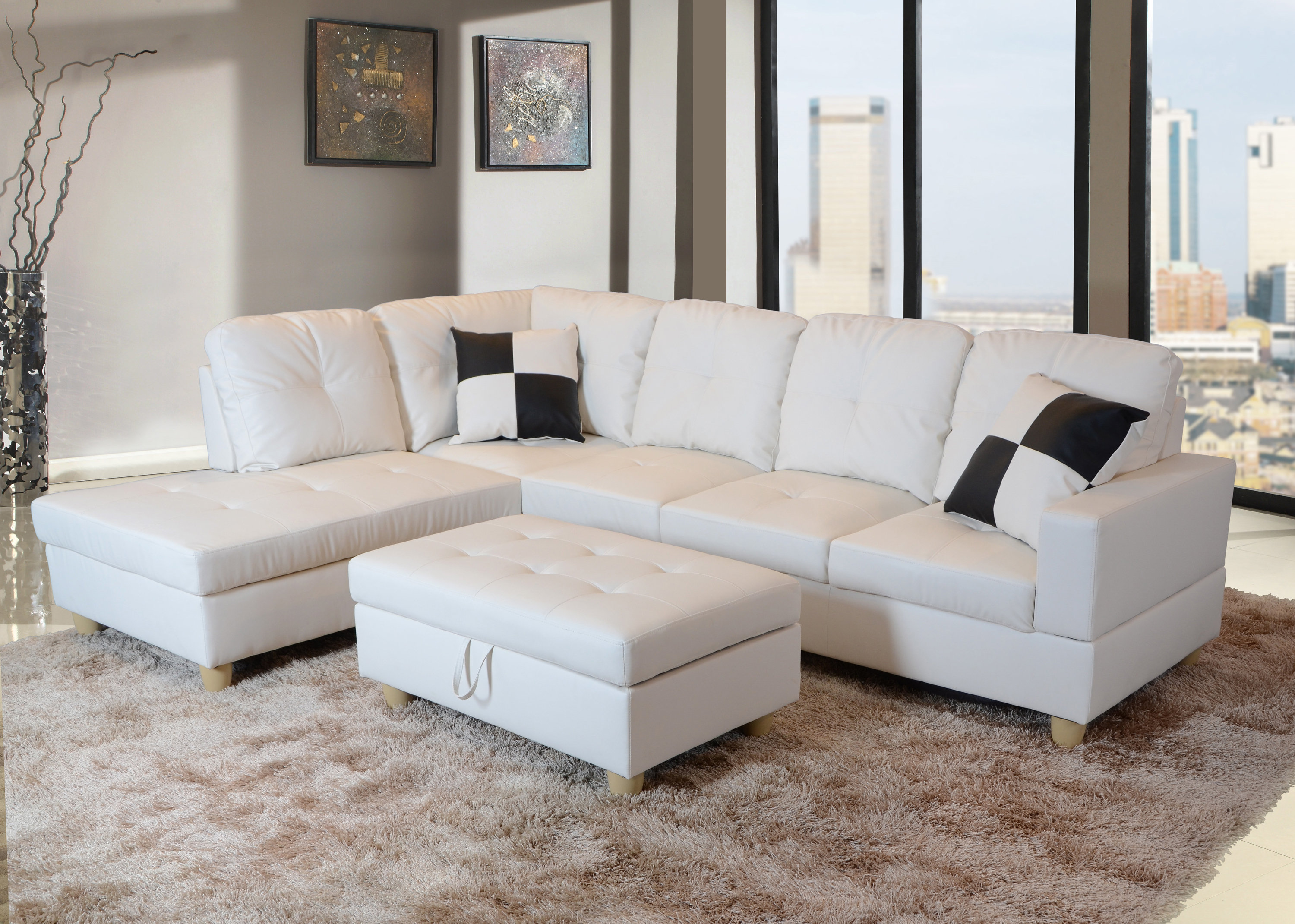 Lifestyle Furniture 103.5 " Wide Faux Leather Left Hand Facing Sofa ...