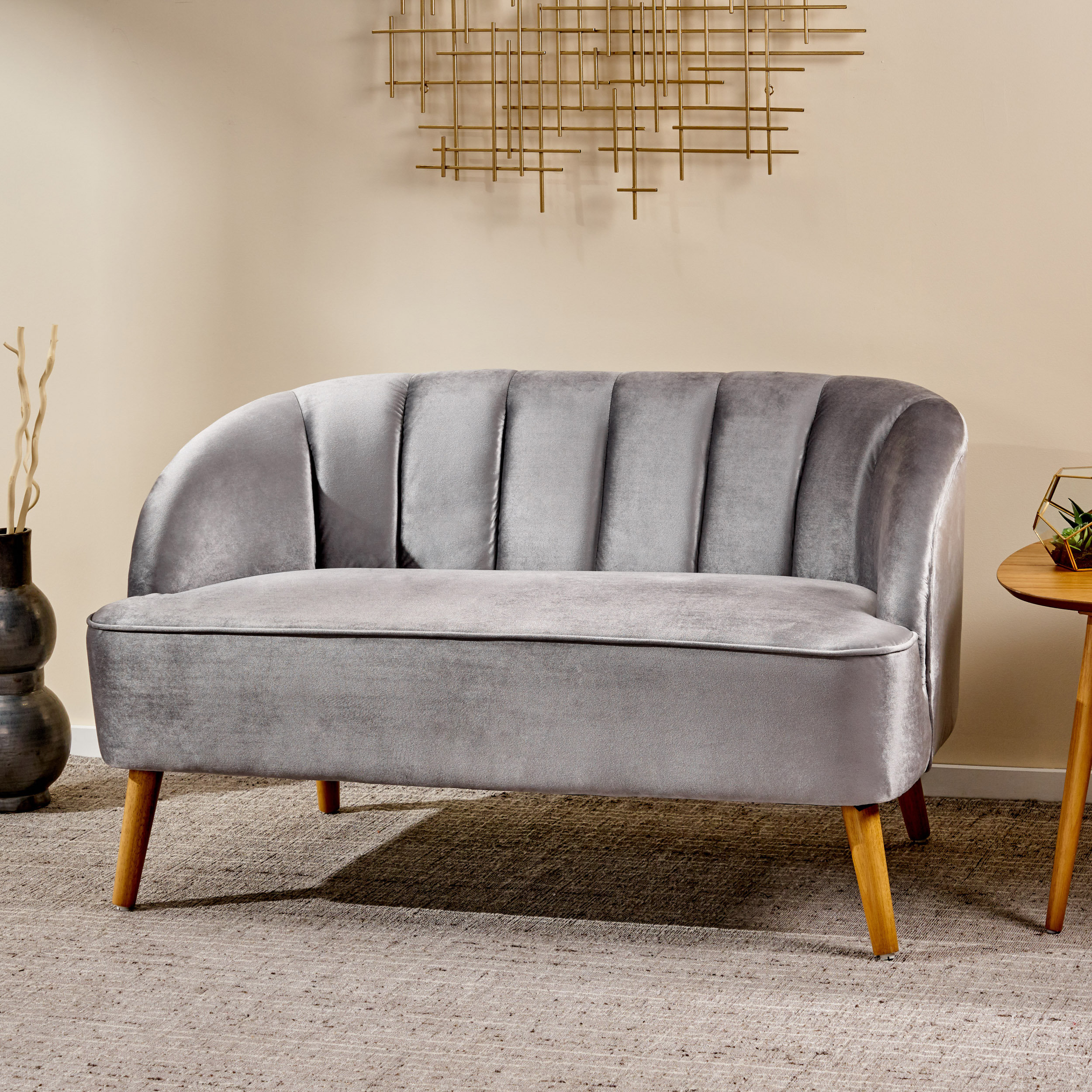 George Oliver Velvet Upholstered Sofa Modern Recessed Arms Sofa with ...