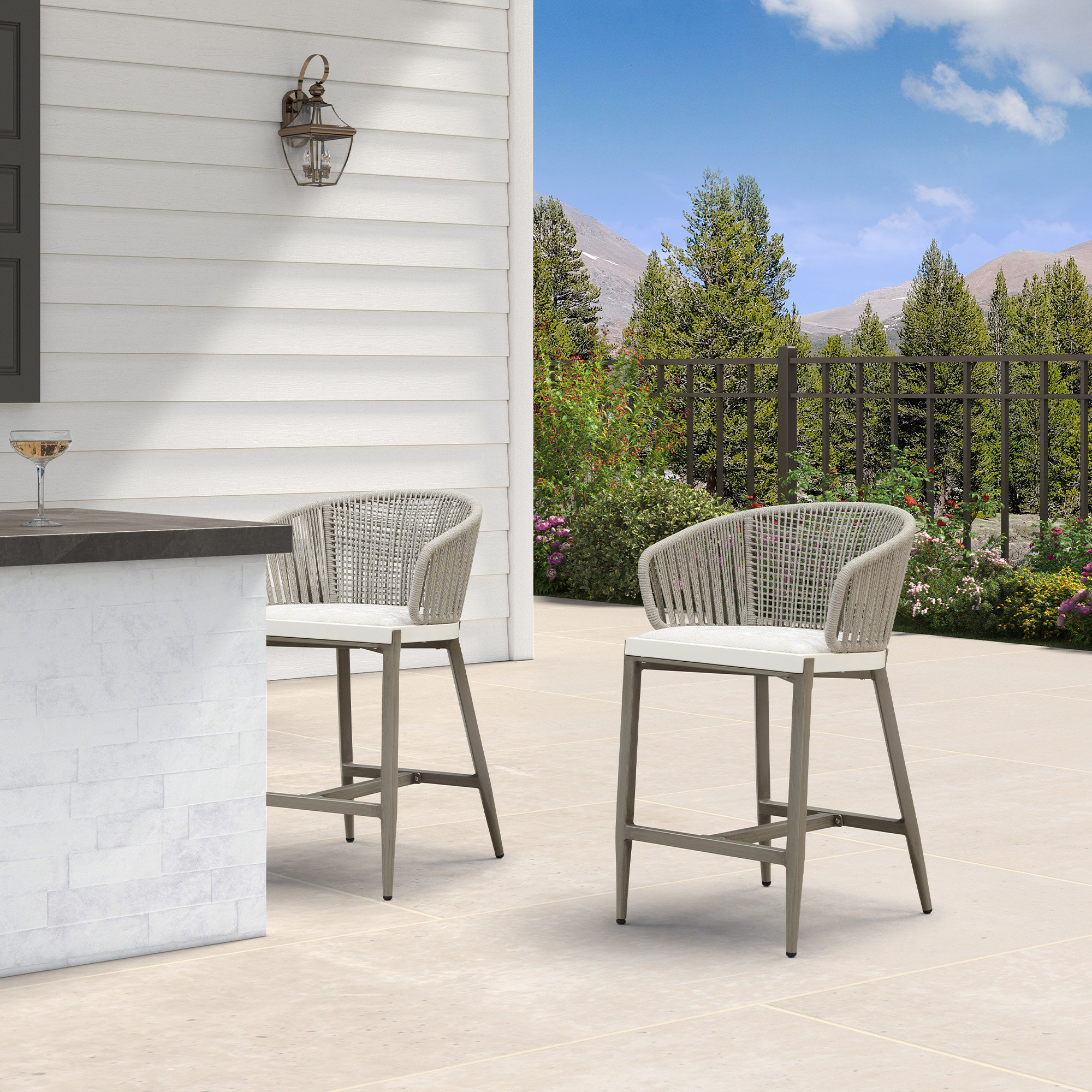 George Oliver Outdoor Rattan Counter Height Bar Stools With Wicker ...