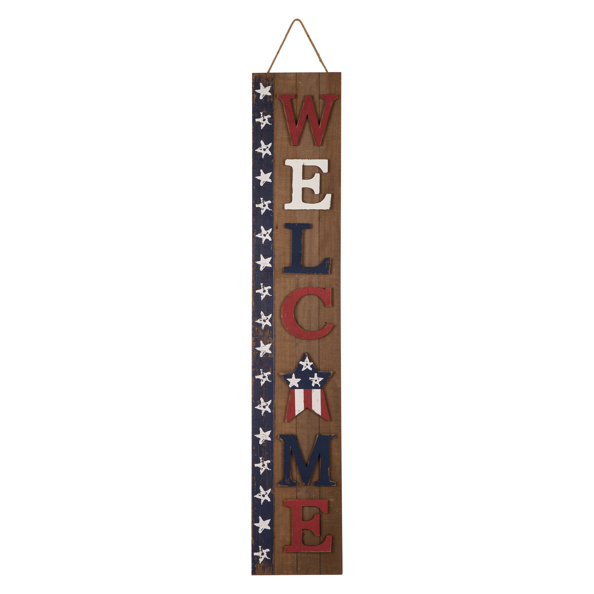The Holiday Aisle® Wood Welcome Stars Porch Sign Wall Décor | Wayfair