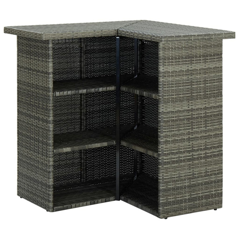 Benjara Shiro Outdoor Modular Corner Bar Table, 3 Shelf, Gray Rattan ...