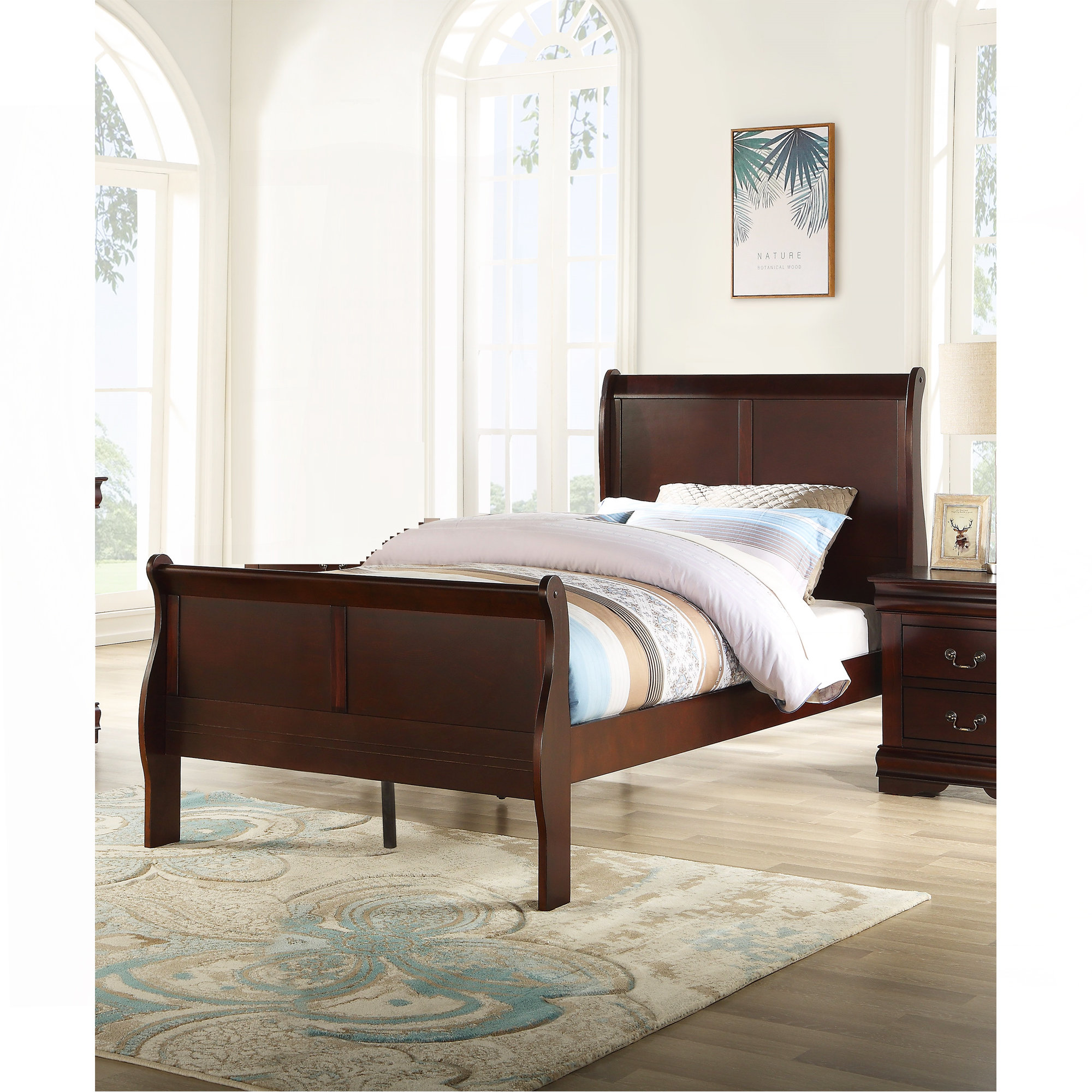 Latitude Run® Panel Sleigh Bed Solid Wood Wooden Bedroom Furniture | Wayfair