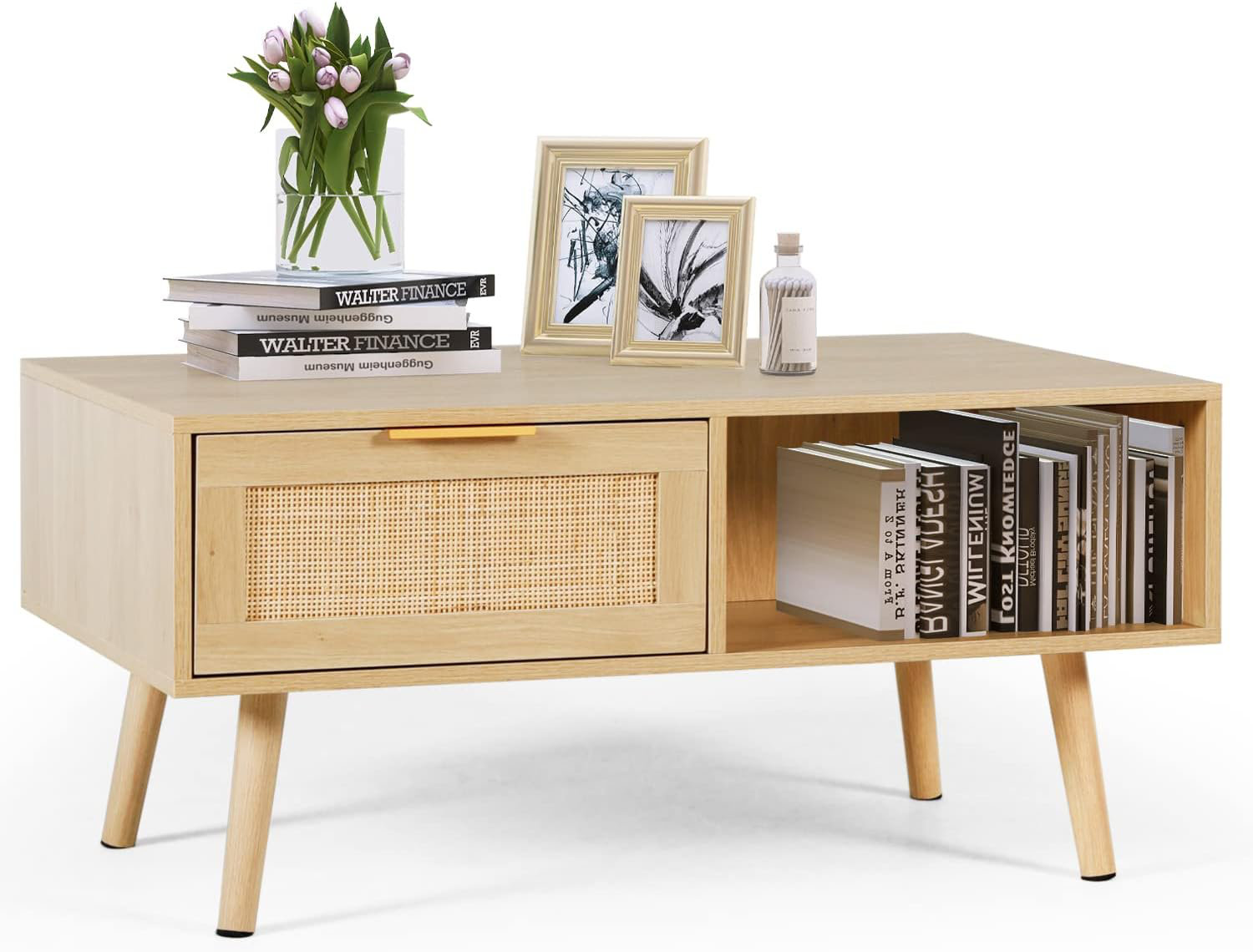 Ebern Designs Rectangular Rattan Coffee Table With 2 Drawers | Wayfair