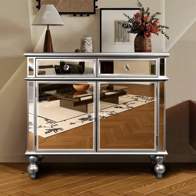 House of Hampton® Mirrored Console Table, Silver Sideboard Buffet ...