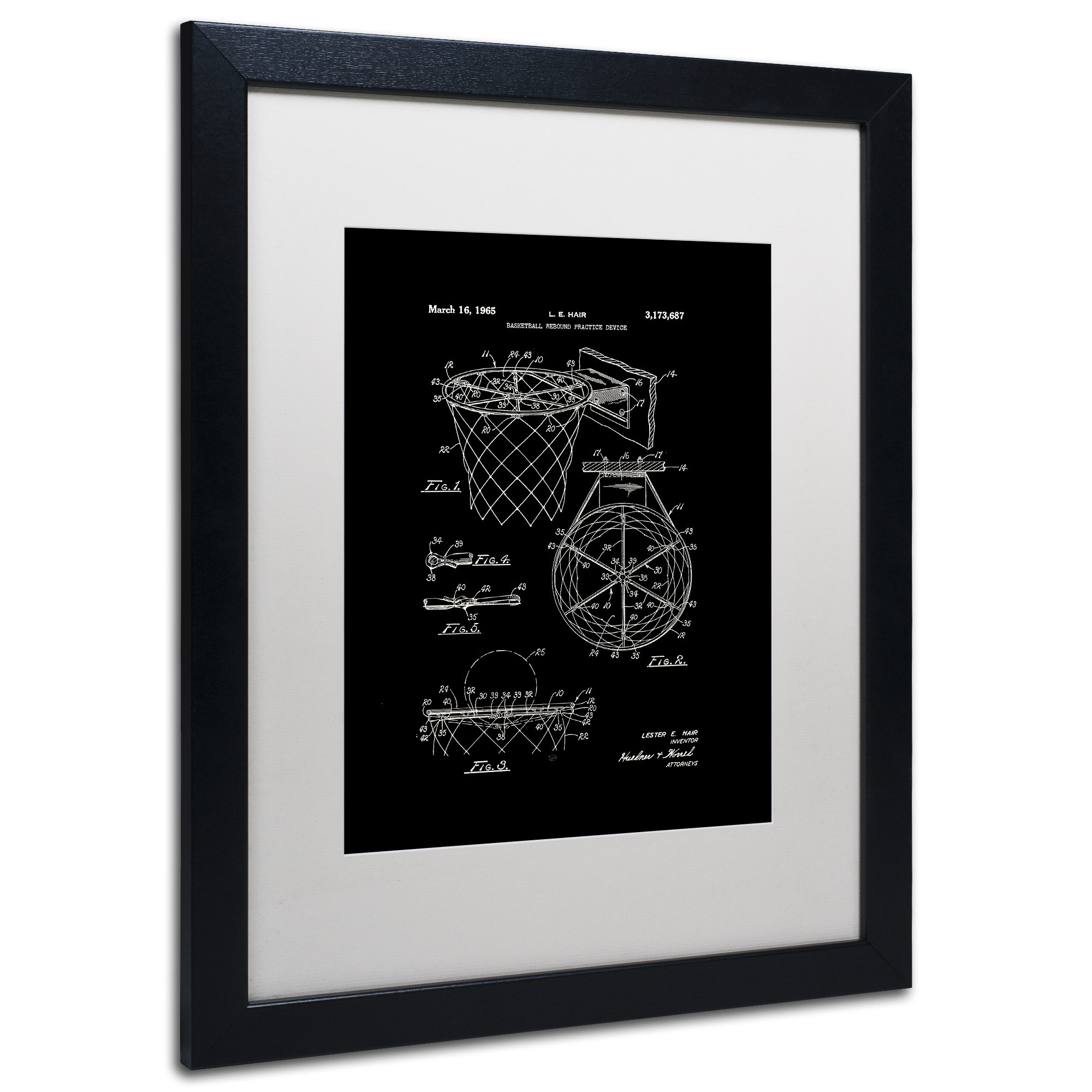 17 Stories Eyron 'Basketball Hoop Patent 1965 Black' Framed Graphic Art ...