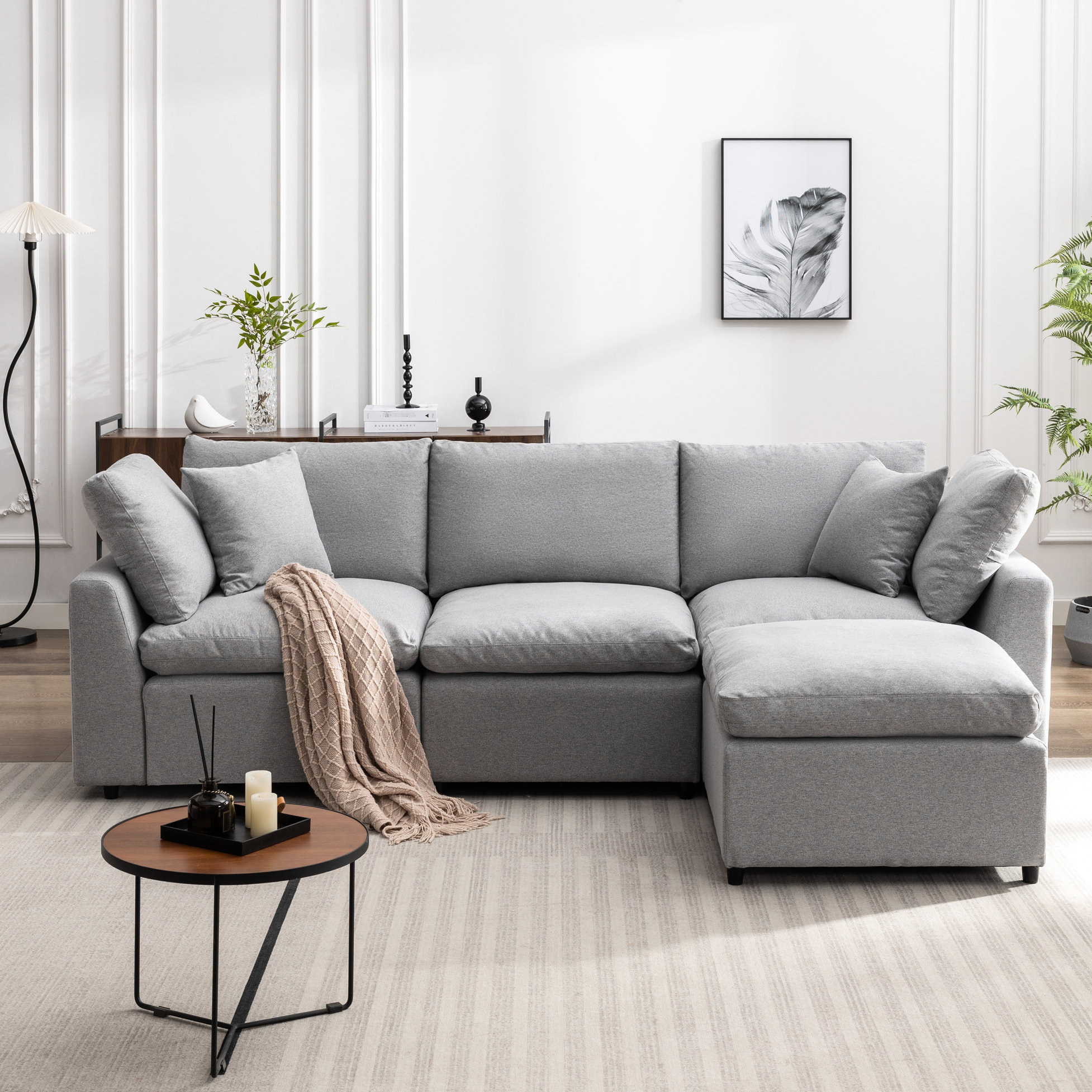 Latitude Run® Soft Upholstered Couch, L-shape With Reversible Chaise ...