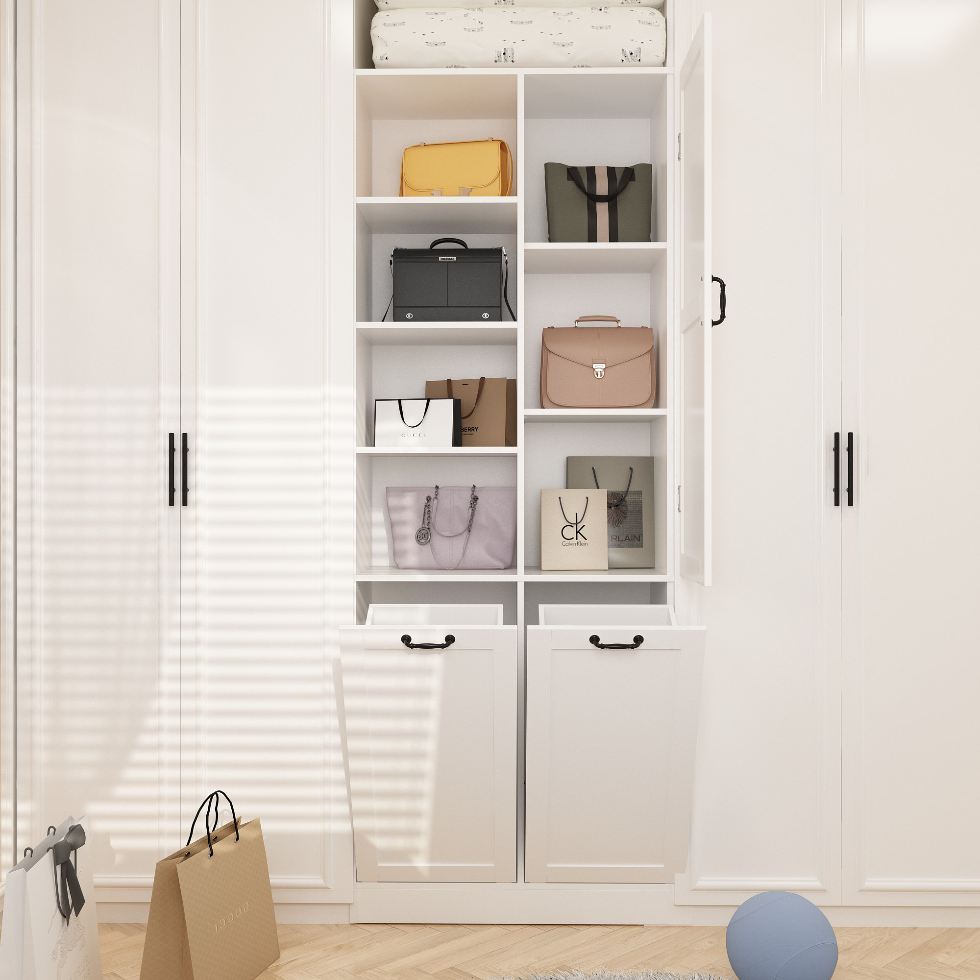 Latitude Run® Elegant Closet System With 7 Shelves And 2 Clothes ...