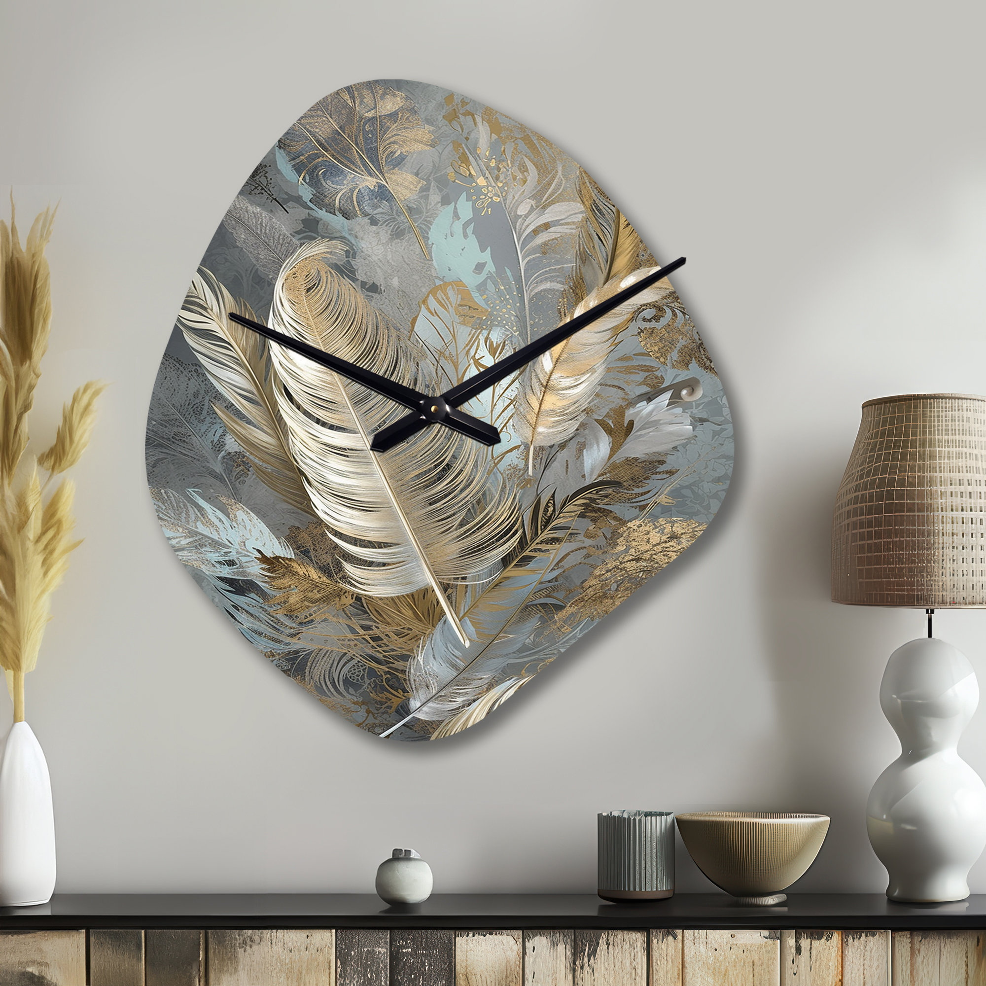Design Art Gold Feather Extravaganza V - Glam Feather Asymmetrical ...