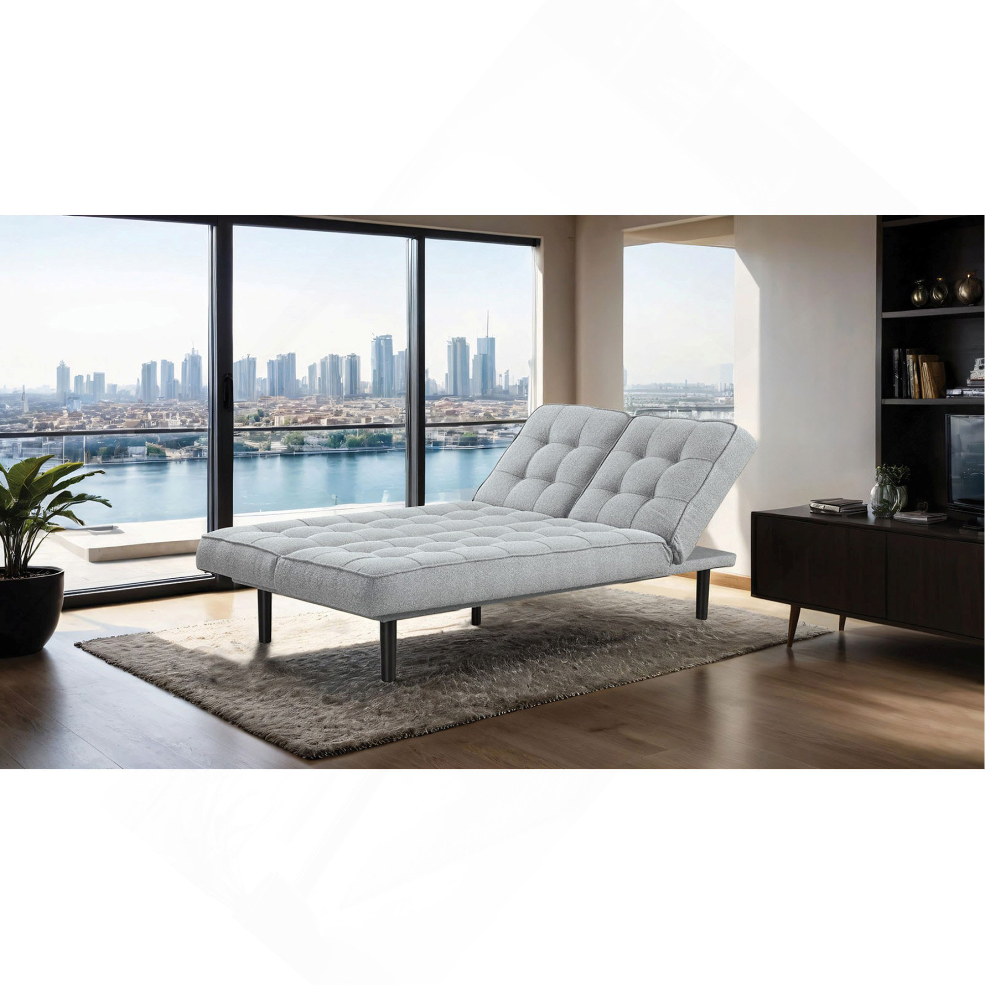 Latitude Run® Light Gray Futon Sofa Biscuit Tufting Seat Back 1Pc Sofa ...