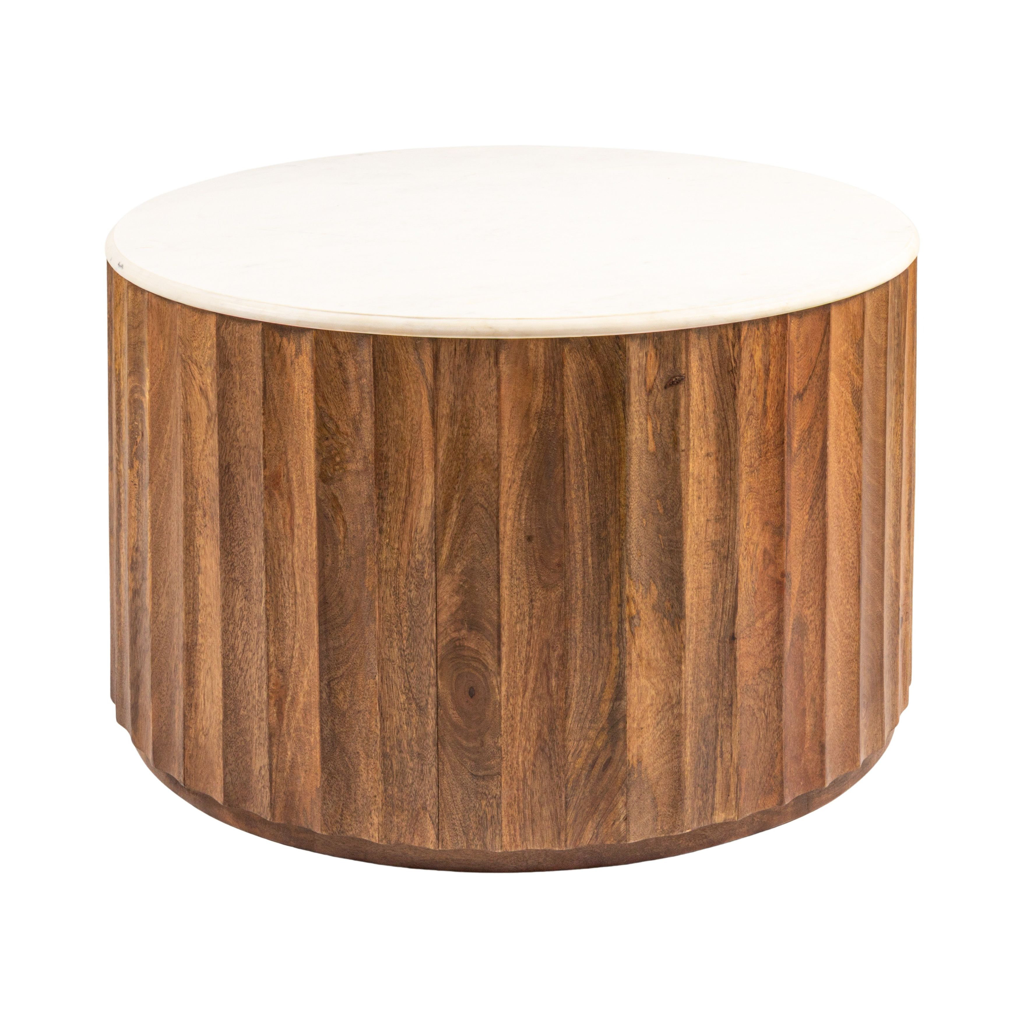 Rowena Interiors Round Mango Wood Fluted Coffee Table With Marble Top ...
