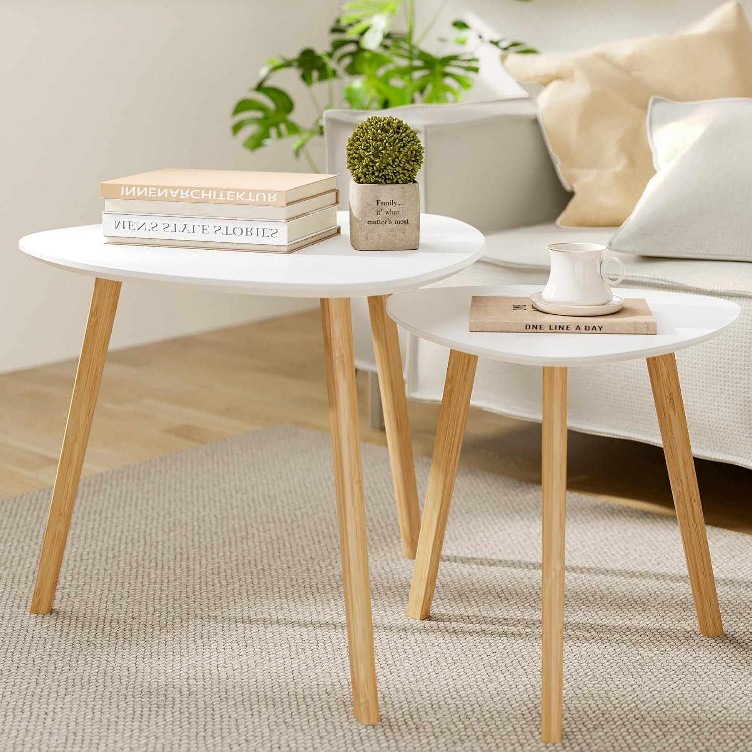 Orren Ellis Modern Minimalist Bamboo Nested Triangular Side Tables, Two ...