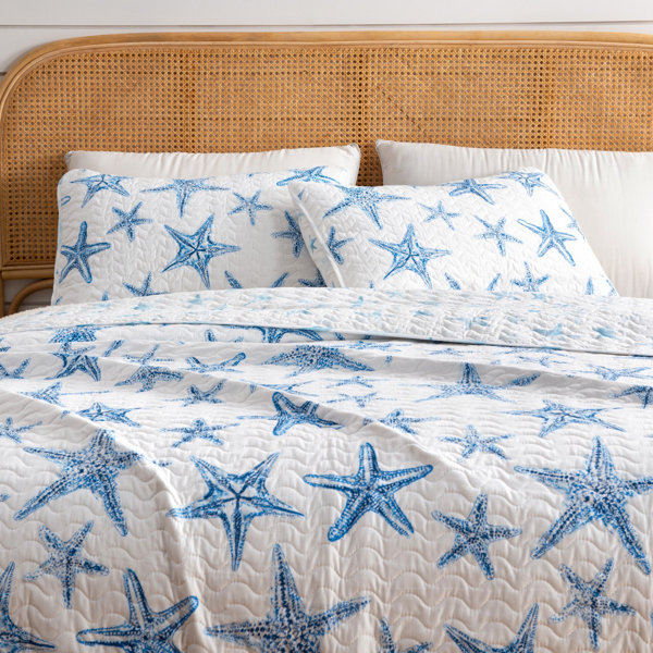 FreshFolds Nautical Blue Starfish Reversible Quilt Set with Shams ...
