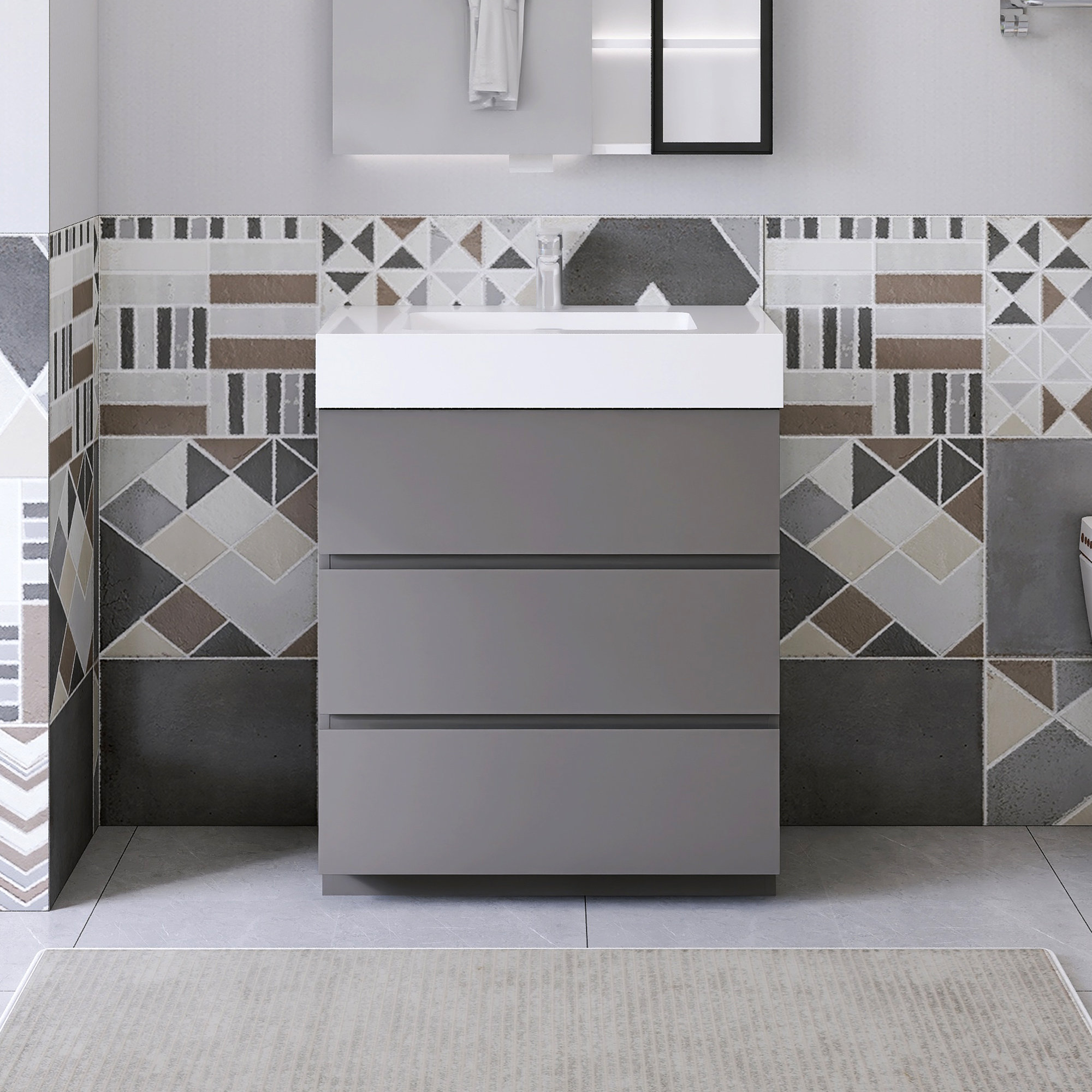 Ebern Designs Satonia 29.9'' Single Bathroom Vanity with Solid Surface ...
