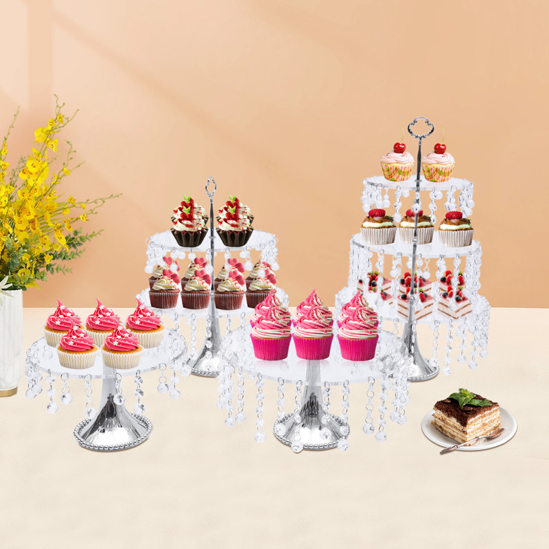 Rosdorf Park Dmaris 4 Piece Crystal Metal Cake with Beads Cake Stand ...