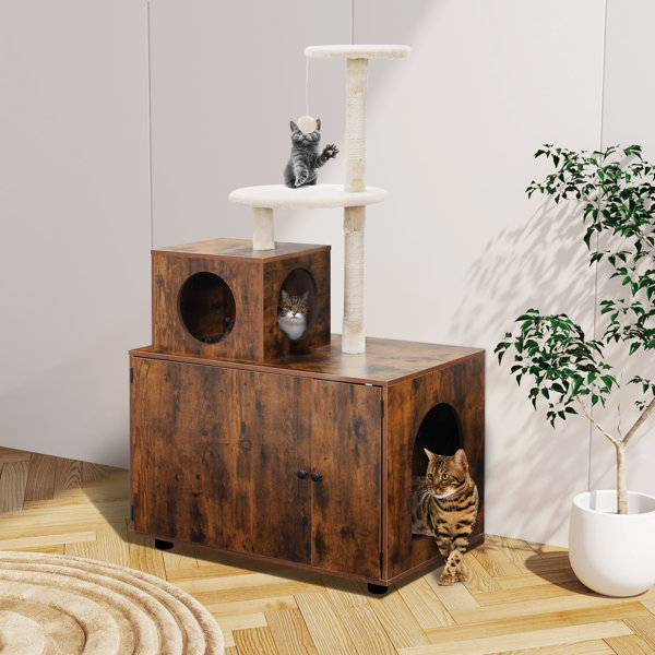 Tucker Murphy Pet™ 52" Cinnamin Enclosure Furniture Wooden Cat Condo ...