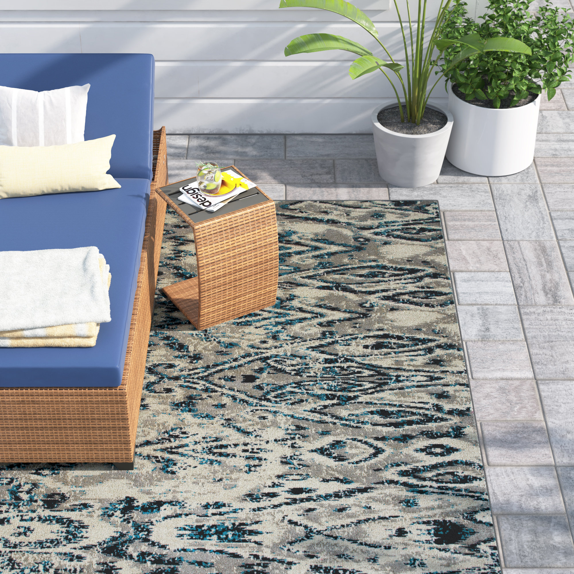 Sol 72 Outdoor™ Braley Blue/Gray Indoor / Outdoor Area Rug | Wayfair