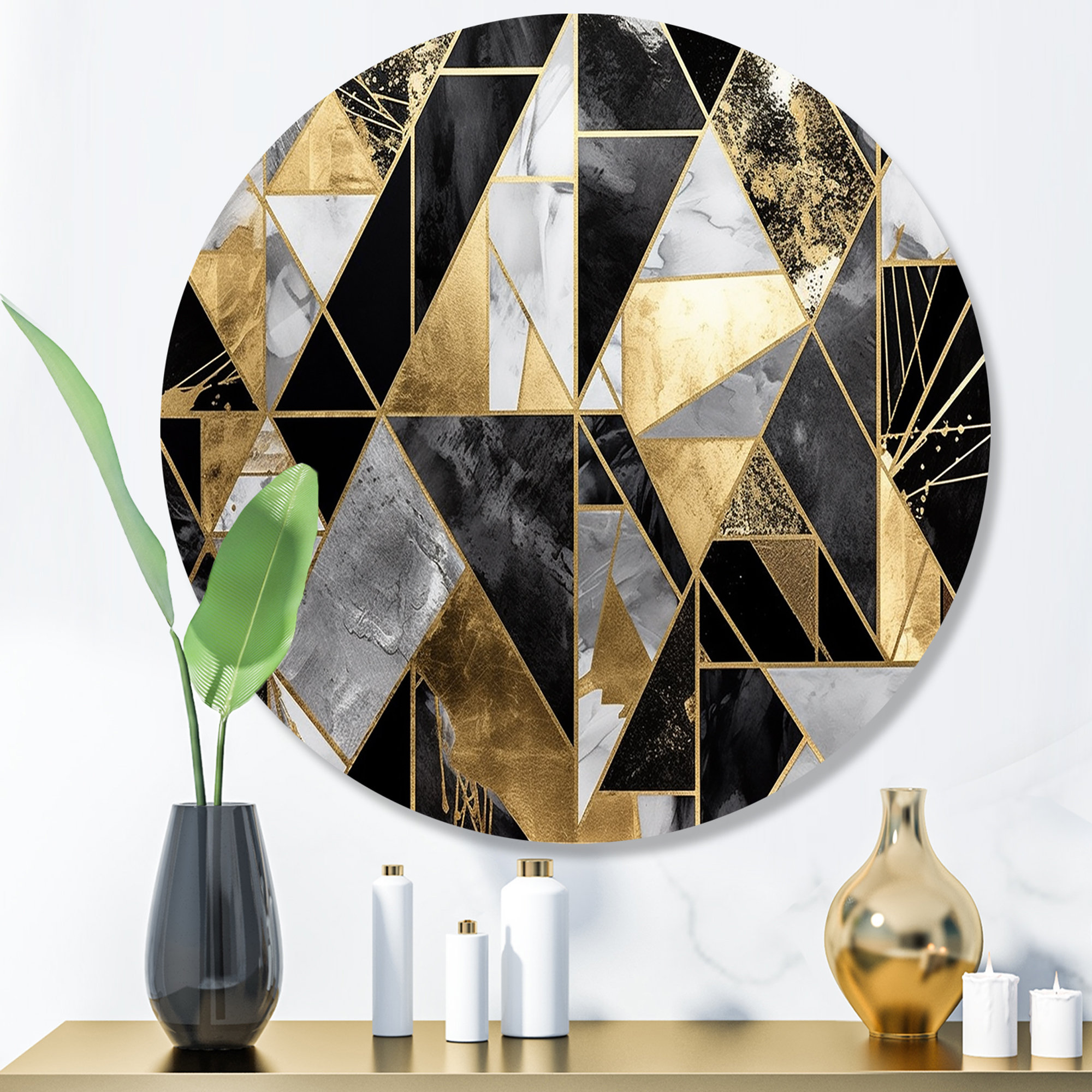 Mercer41 Gold Geometric Order I - Abstract Geometric Round Metal Wall ...