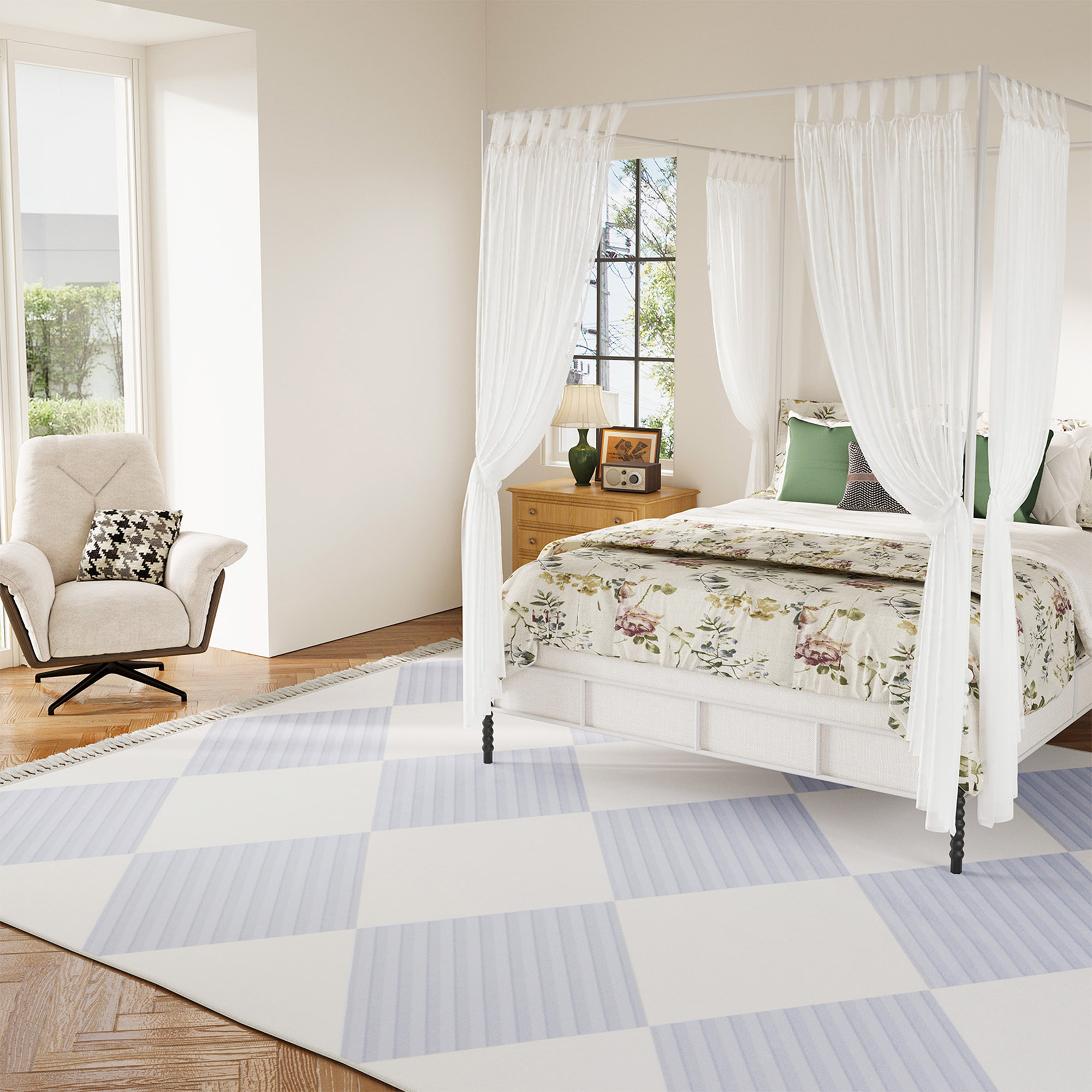 Ebern Designs Simple Fresh Square Pattern Non-Slip Bottom Cotton Fabric ...