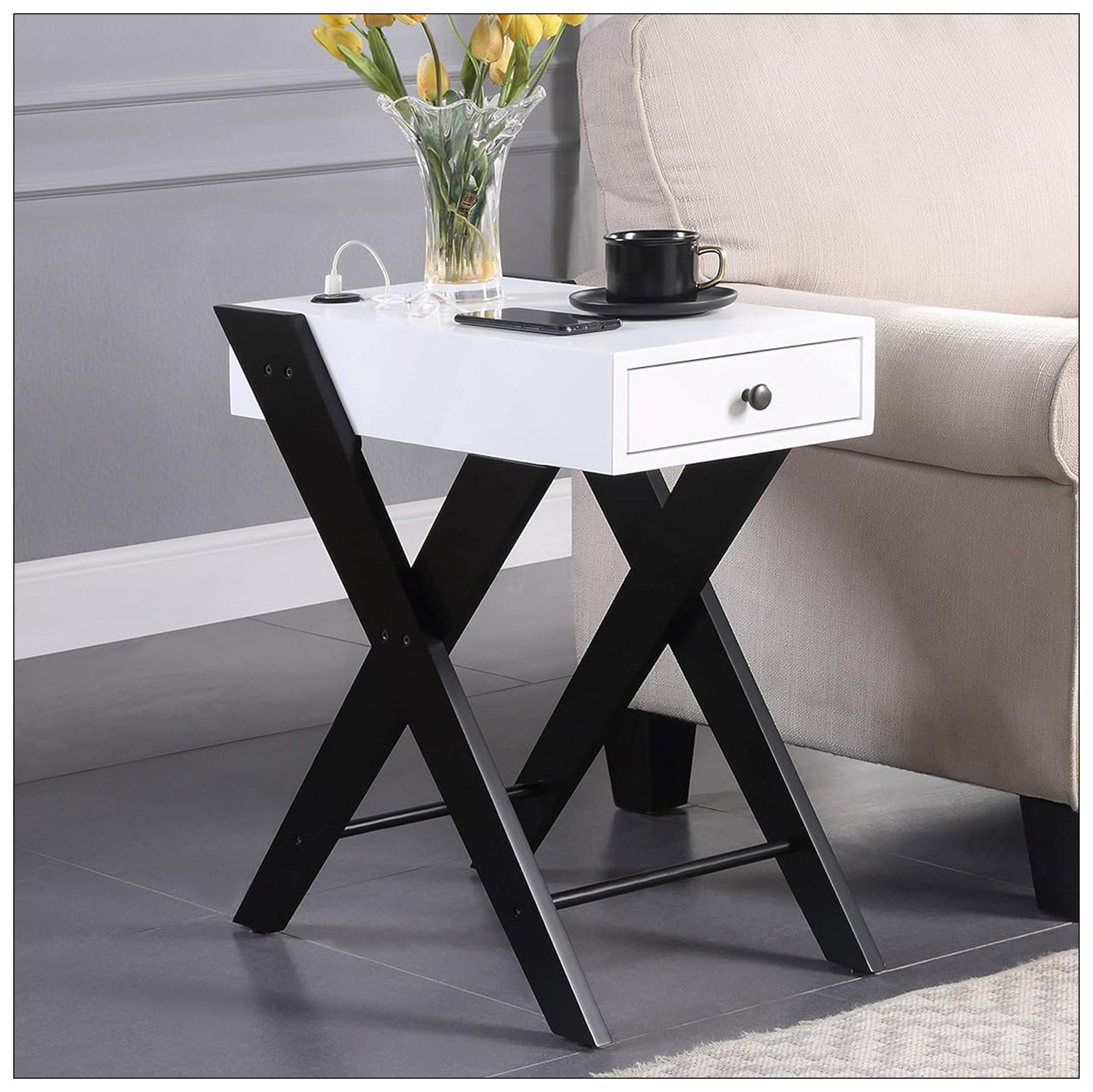 Latitude Run® Versatile Side Table With USB Charging And Spacious Drawer For Convenience | Wayfair