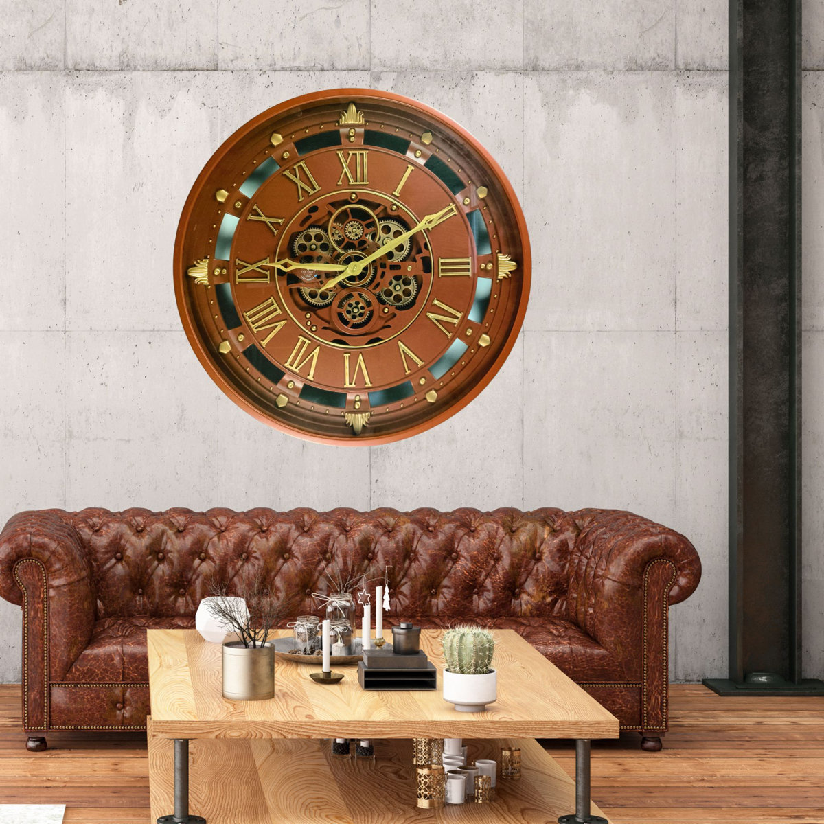 The Gears Clock Wall Clock 26" Round Oversized for Living Room decor ...