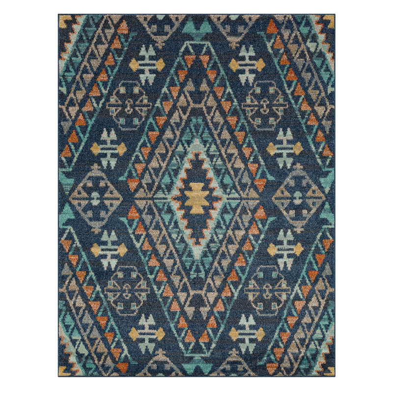 Bungalow Rose Fraser Blue Southwestern Ornamental Medallion Area Rug ...