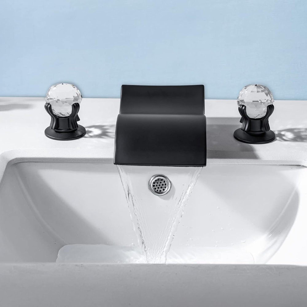 FashionSecretsLLC Widespread Bathroom Sink Faucet With Crystal Knob 3 ...