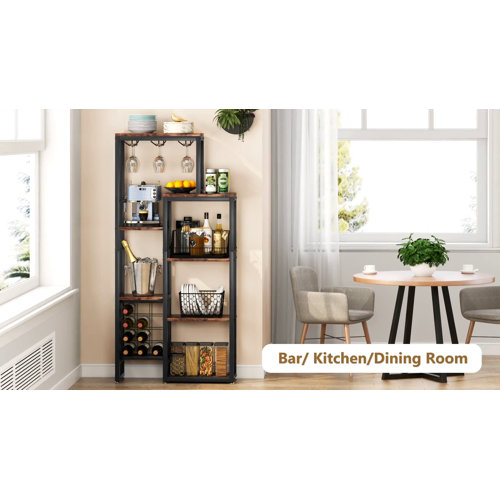 17 Stories Freestanding Wine Bakers Rack With Glass Holder And Wine ...
