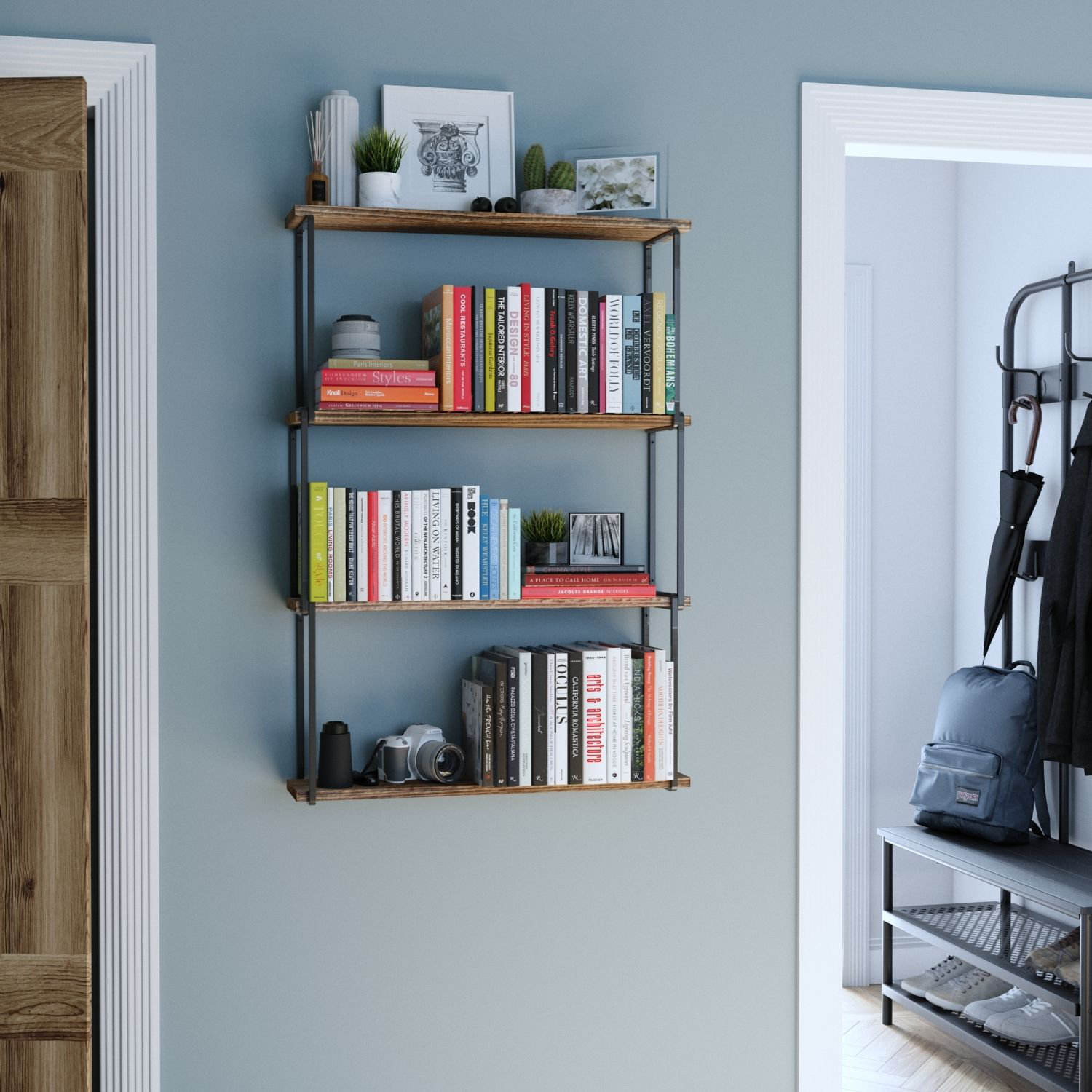 17 Stories Porto Shelf With 4.5" Bracket, 24"X4.5", Burnt, 4 Tier | Wayfair