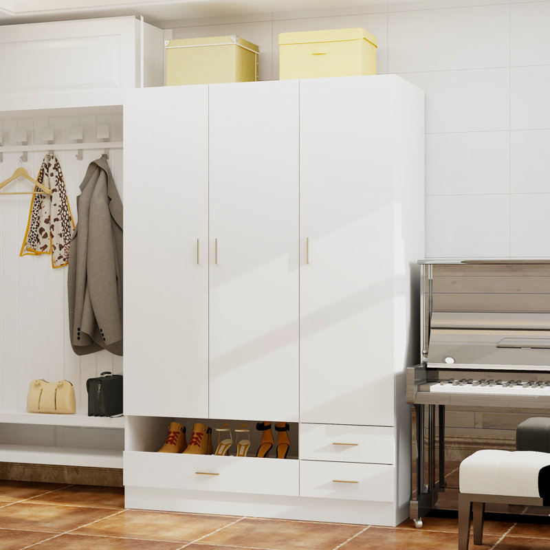 Hokku Designs 4 Drawer White Armoire With Shoe Shelf Drawer | Wayfair