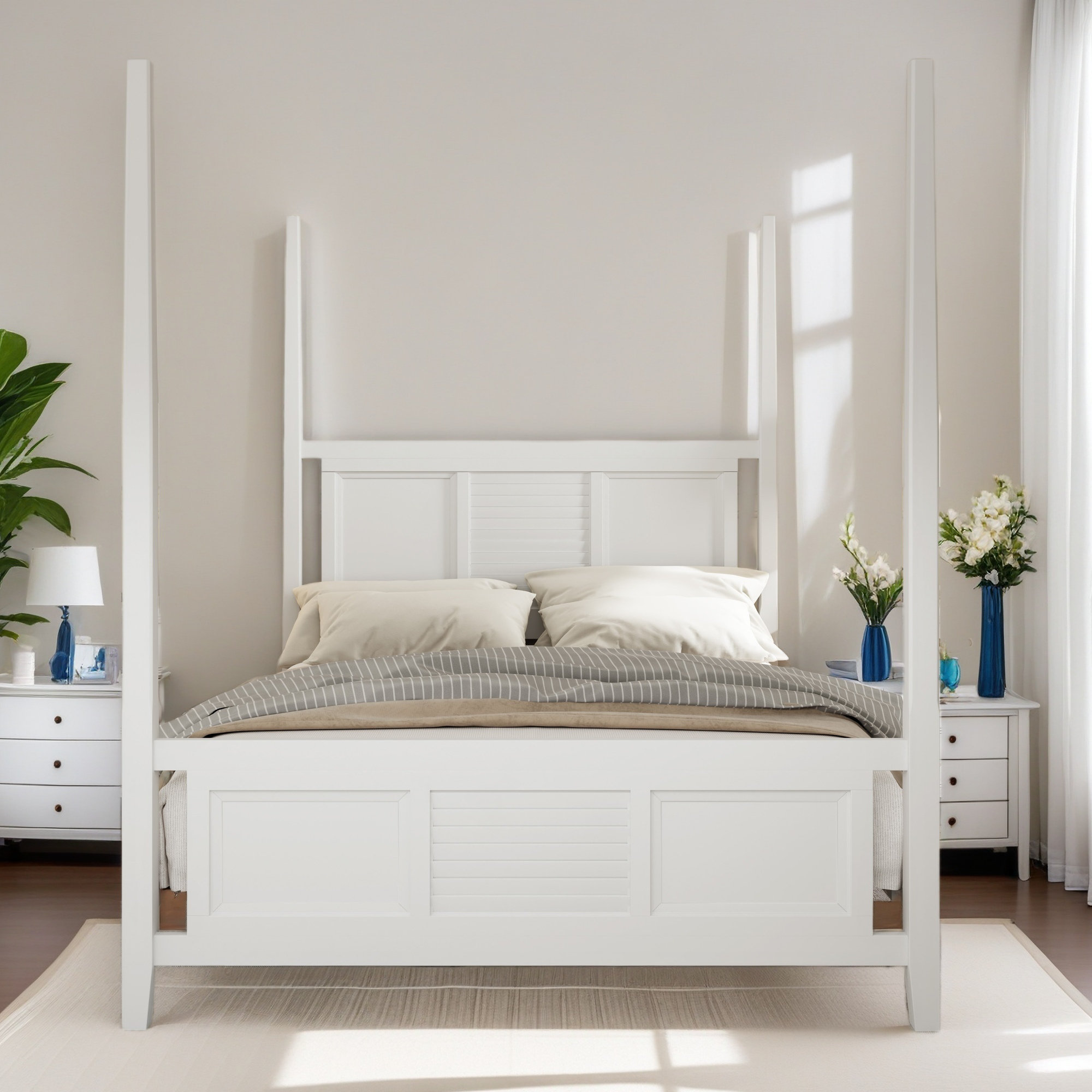 Lark Manor Traditional Solid Wood Four Poster Bed With Horizontal ...