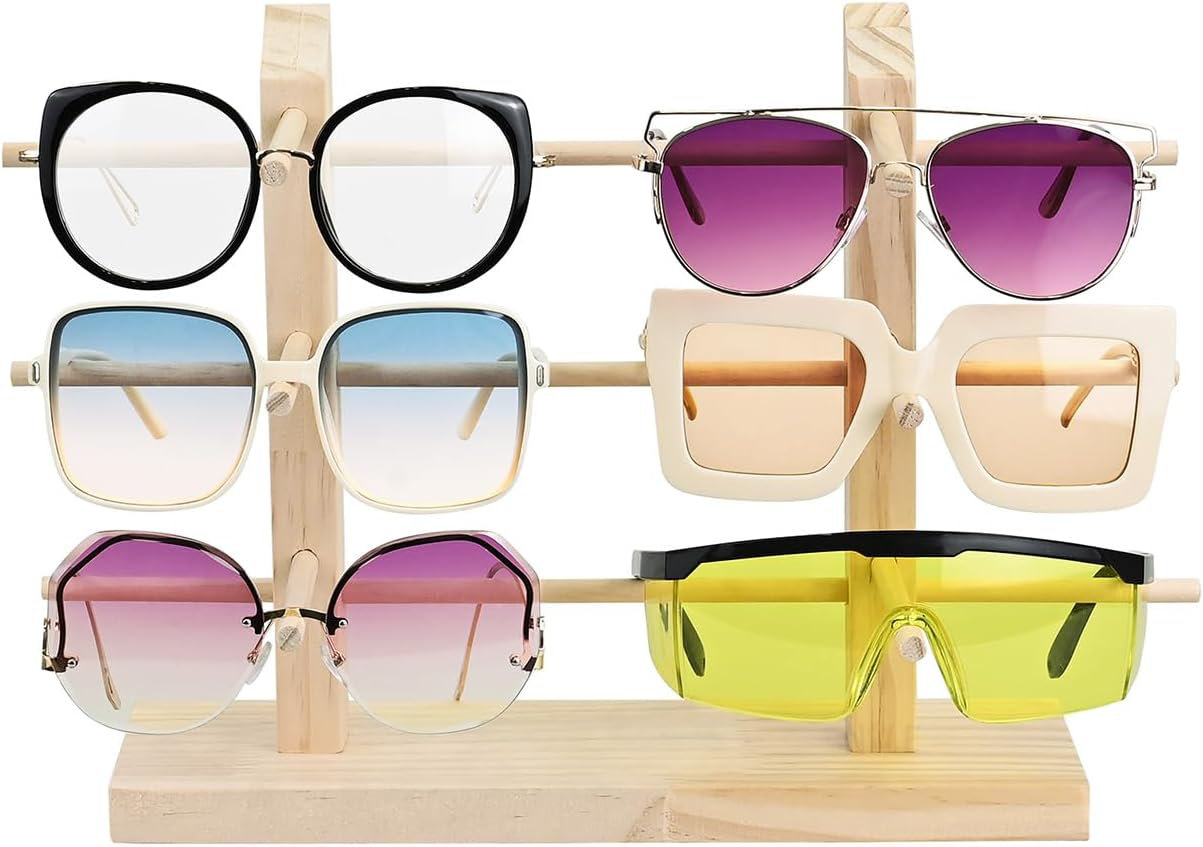 Union Rustic Wooden Sunglasses Rack Organizer, 6 Pairs Eyewear Display ...