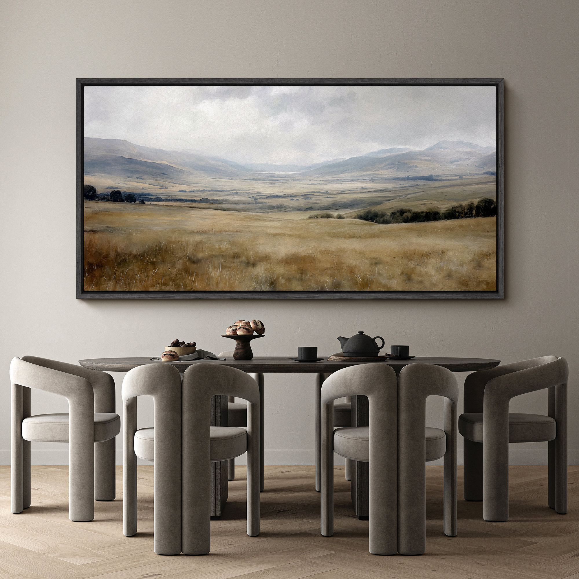 IDEA4WALL Rustic Green Tan Prairie Field Artwork, Vast Landscape Wall ...