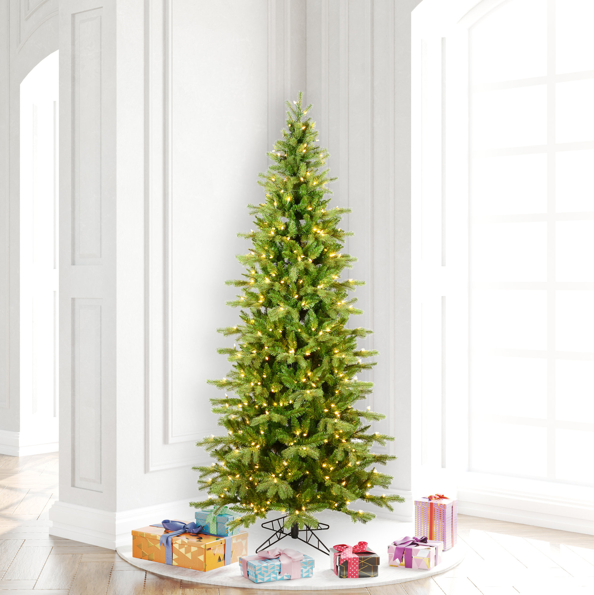 The Holiday Aisle® Balsam Spruce Slim Artificial Christmas Tree with ...
