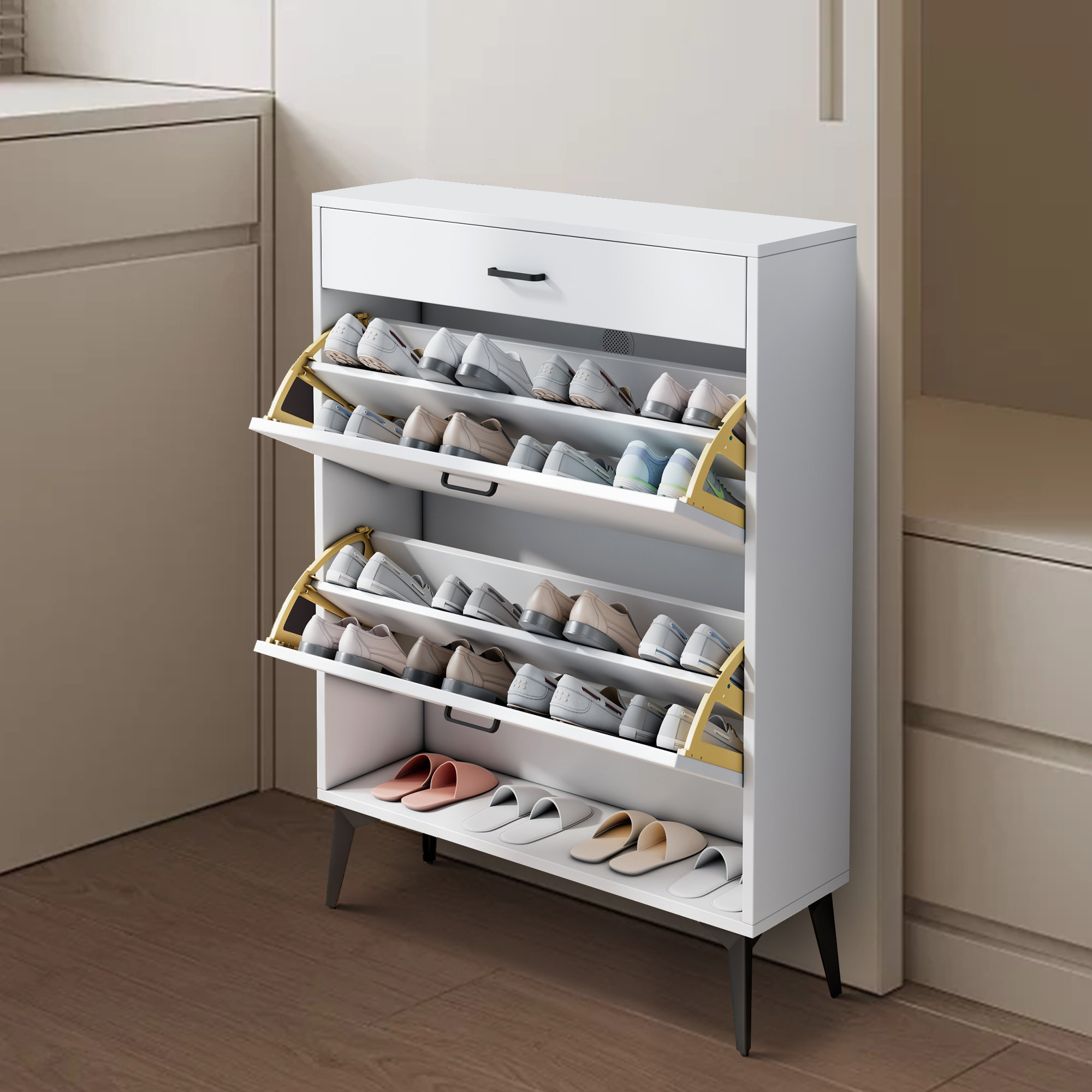 Latitude Run® 4 Pair Shoe Storage Cabinet,Freestanding Shoe Rack with ...