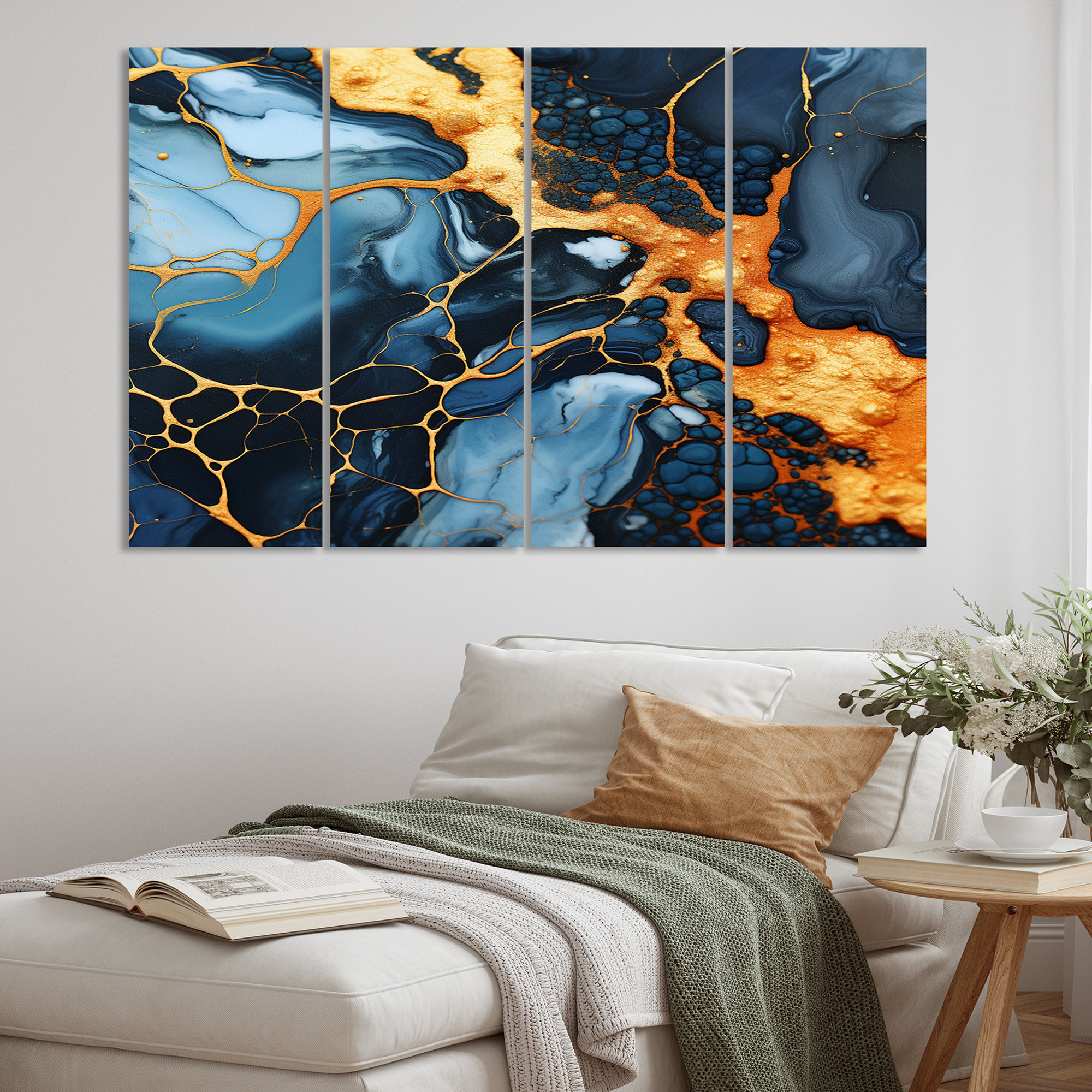 Mercer41 " Lava Marble Art Liquid Orange And Blue II " 4 - Pieces ...