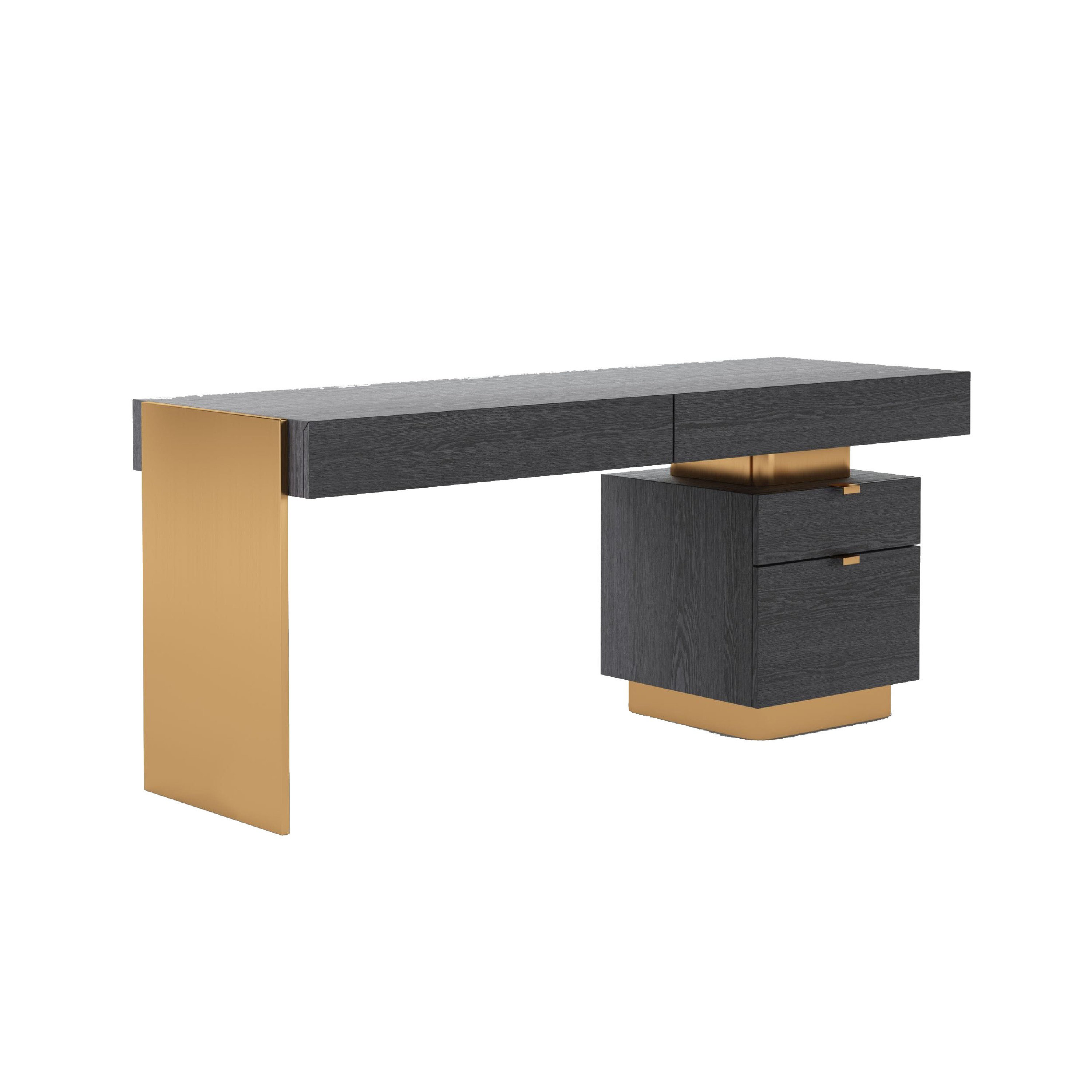 Benjara Executive Office Desk, Gray Elm Veneer, Gold Stainless Steel ...
