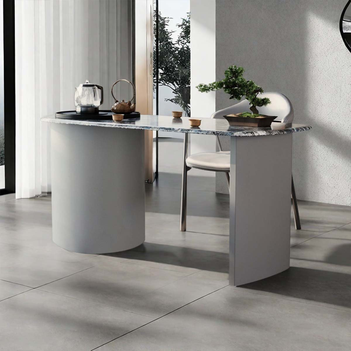 Brass Foam Blue Half-circle Sintered Stone Credenza Tea Desk | Wayfair