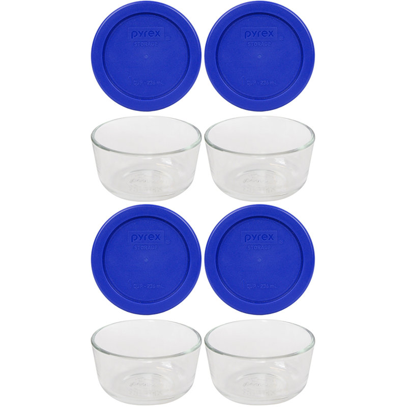 Pyrex (4) 7202 1-Cup Glass Bowls & (4) 7202-PC 1-Cup Lids | Wayfair