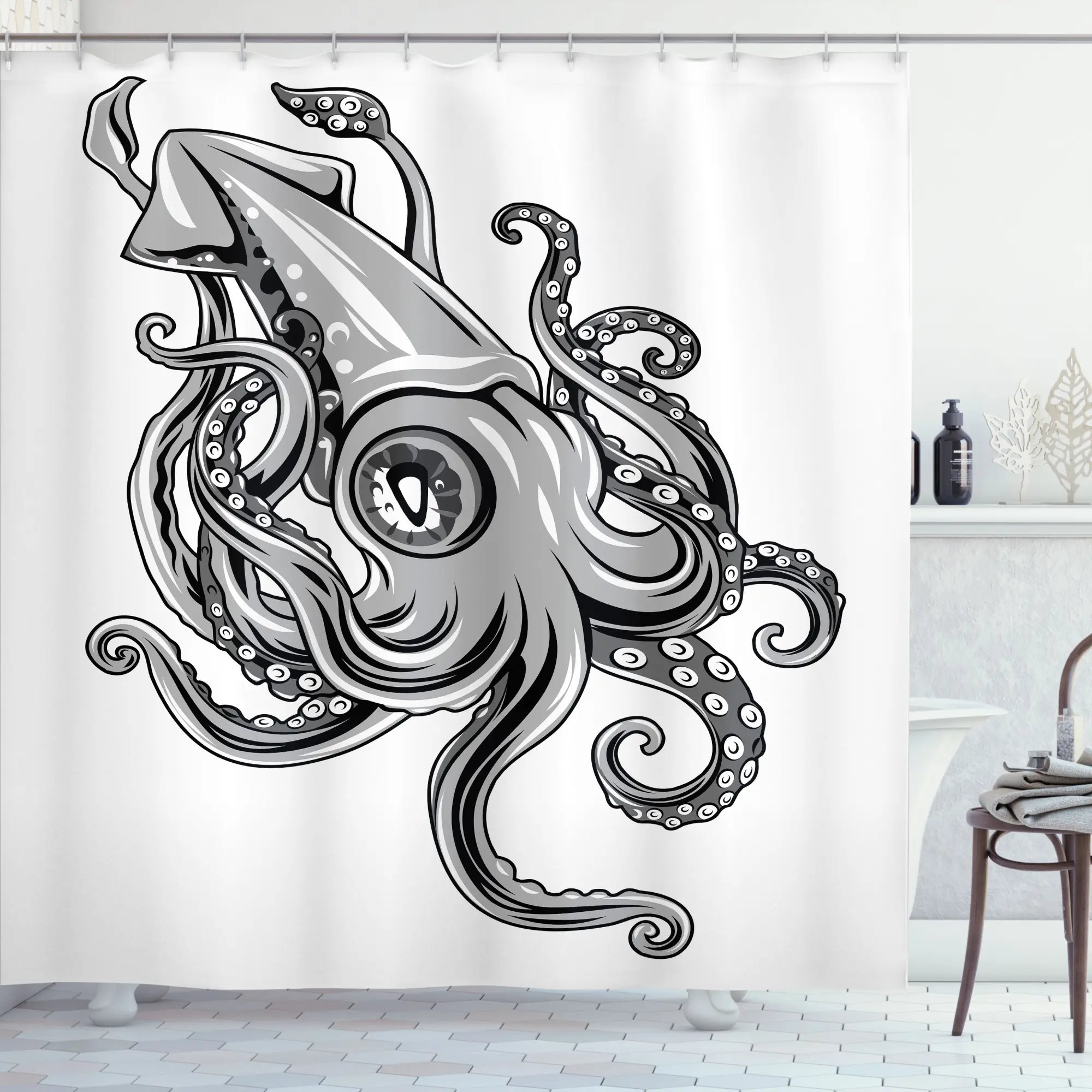 East Urban Home Kraken Animal Cuttlefish Sea Single Shower Curtain ...