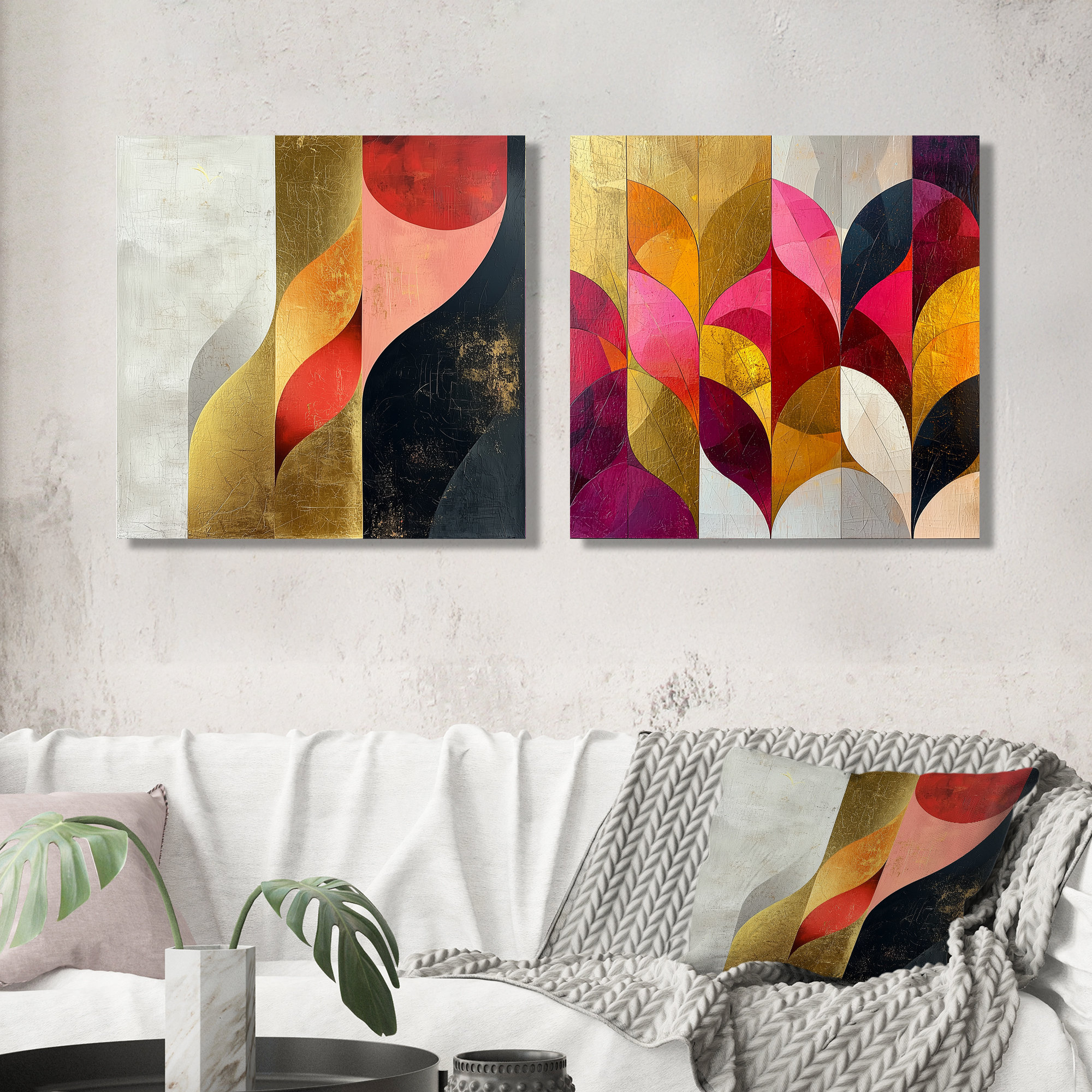 Wrought Studio™ Geometric Gold Pink And Grey Pure Form III - Geometric ...