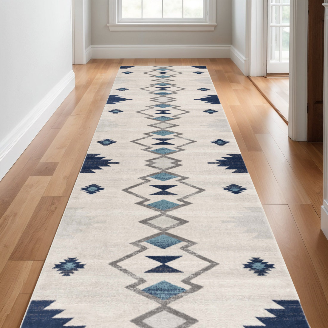 Bungalow Rose 25' Runner Blue Beige And Gray Southwestern Runner Rug ...