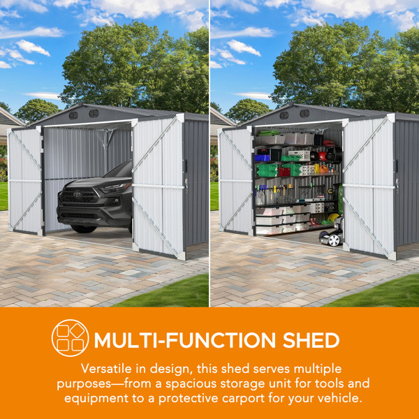 Sunjoy Outdoor Storage Shed 10 x 20 ft. Carport, Patio Metal Utility ...
