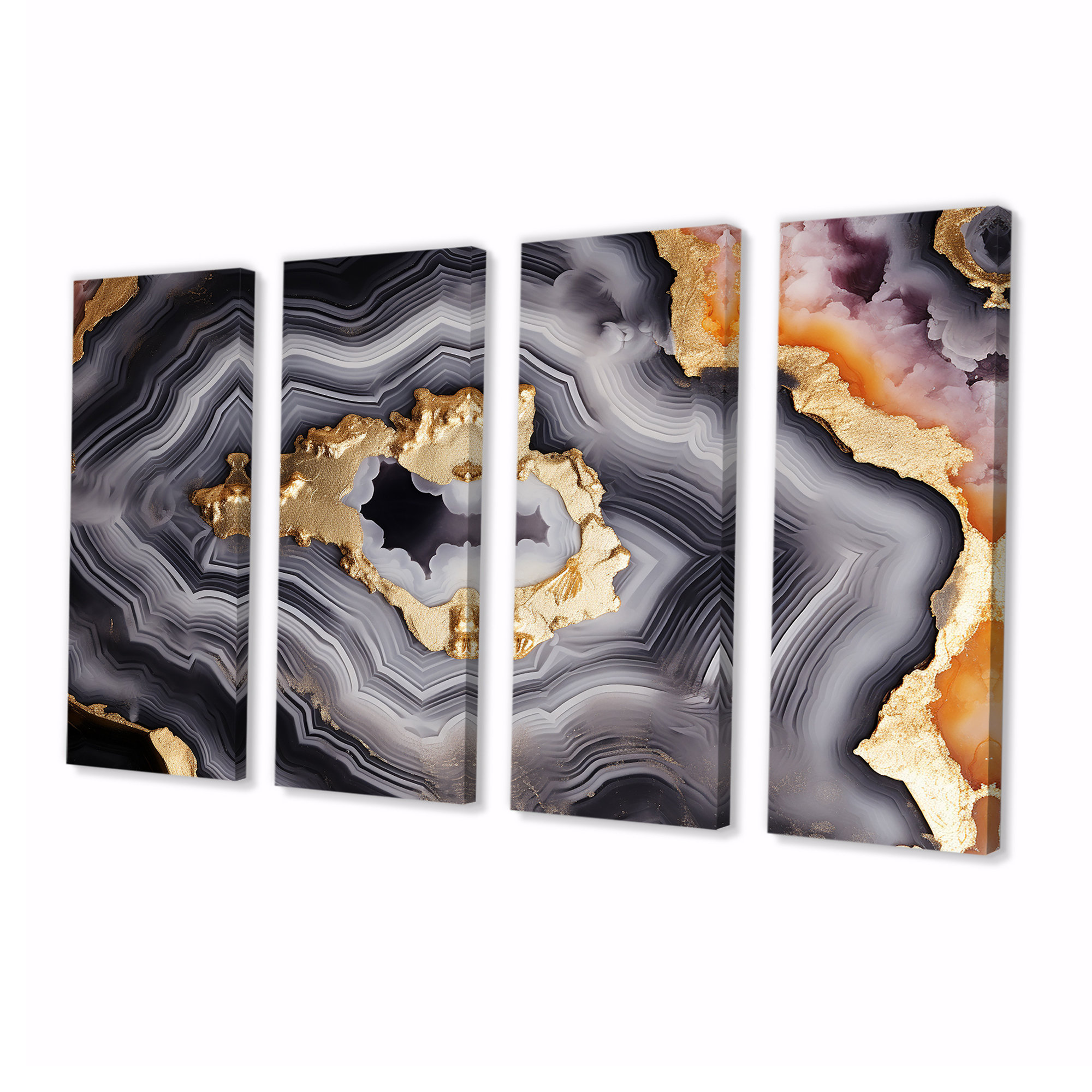 Mercer41 Opulent Glam Agate Black Gold I - Marble Wall Art 4 Piece ...